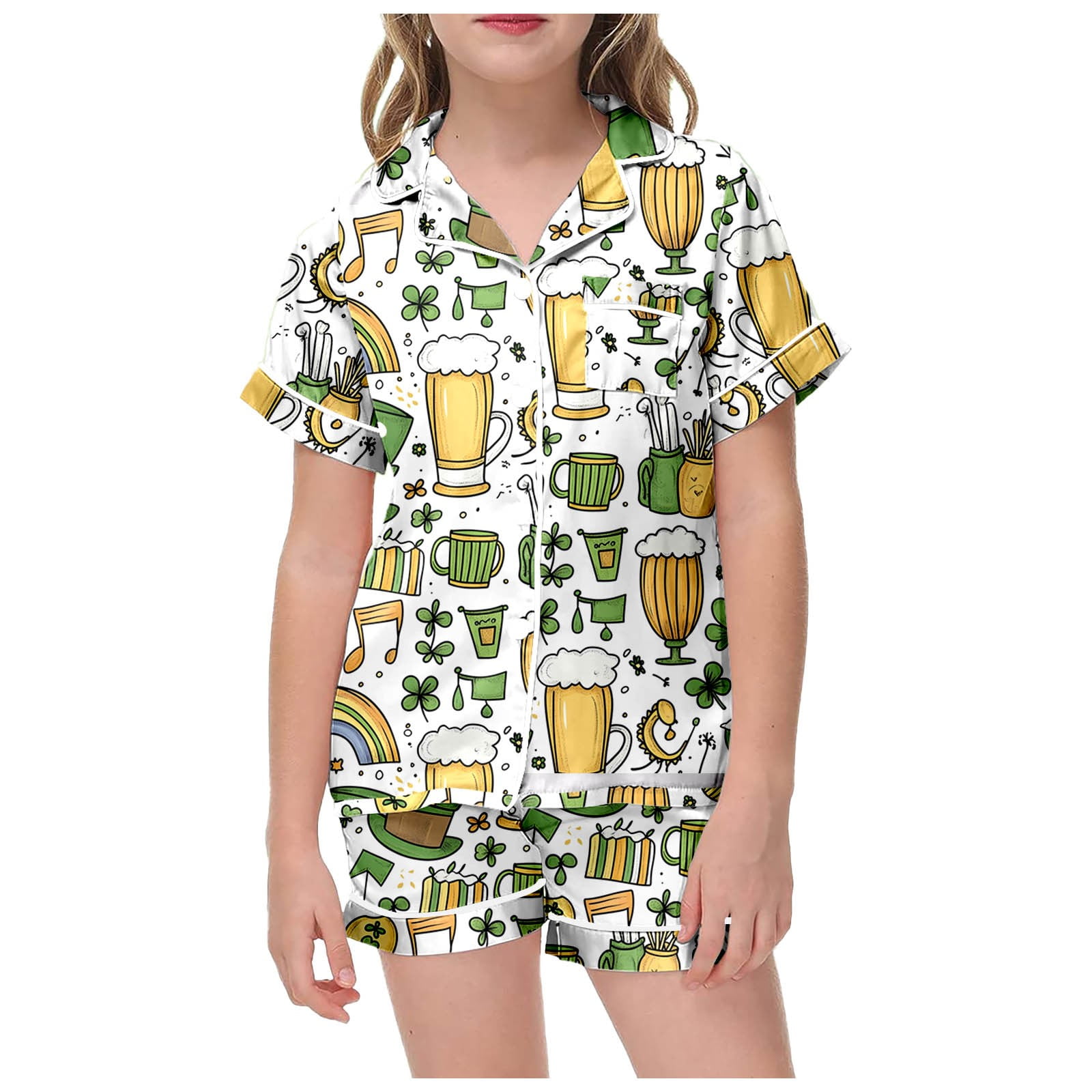 Bmisegm Kids Pajamas Saint Print Short Sleeve Shorts Two Piece Pajama ...