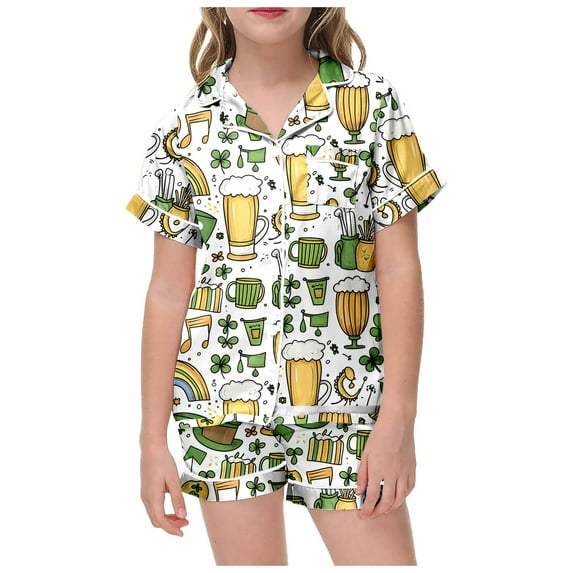 Bmisegm Kids Pajamas Saint Print Short Sleeve Shorts Two Piece Pajama ...