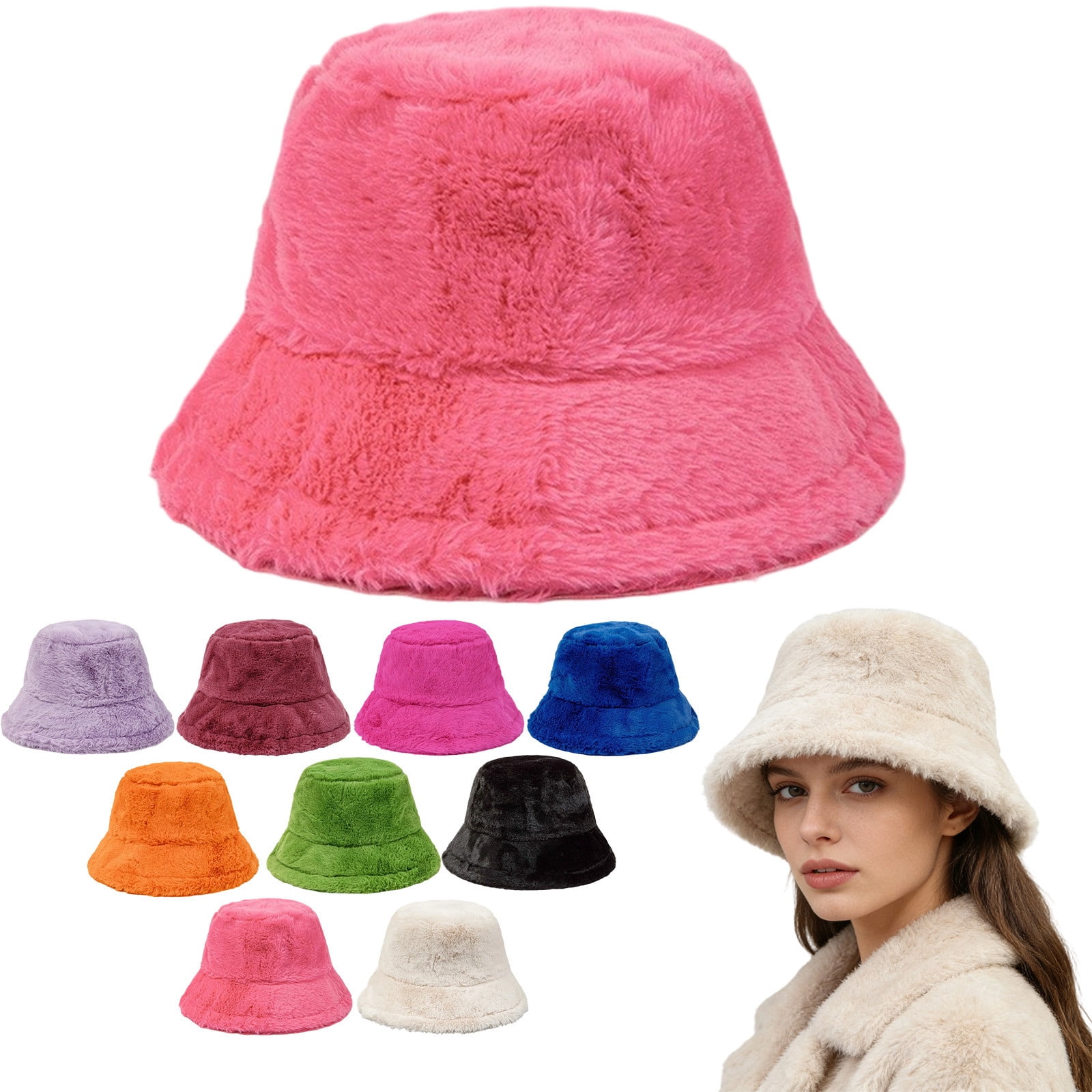 Bmisegm Kids Toddler Winter Faux Fur Bucket Hat Furry Warm Thick ...