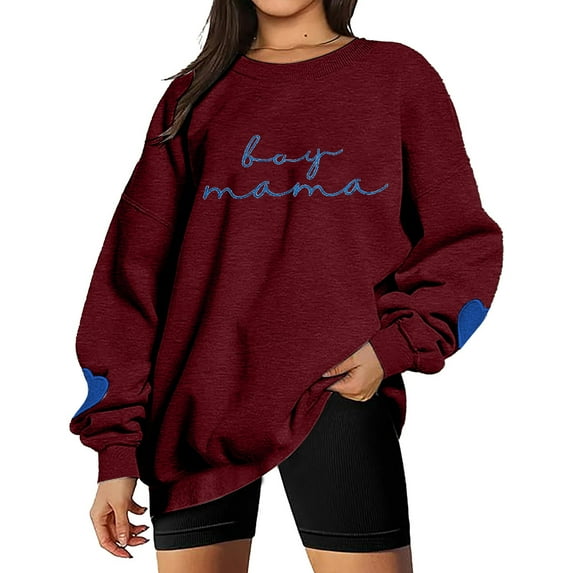 Bmisegm Ladies Mom Sweatshirt Mom Embroidered Round Neck Long Sleeve ...