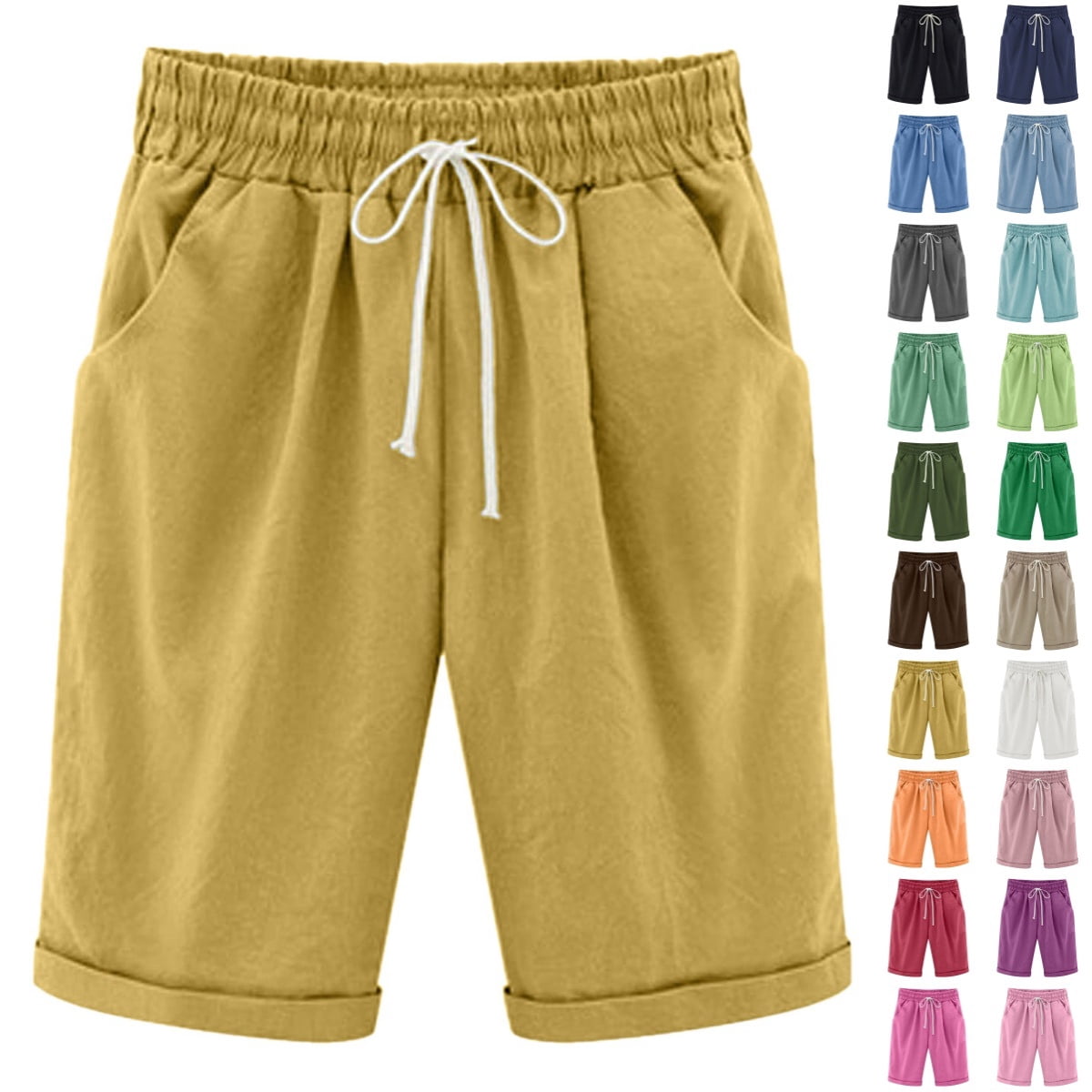 Bmisegm Long Shorts for Women Solid Color Knee Length Bermuda Shorts ...