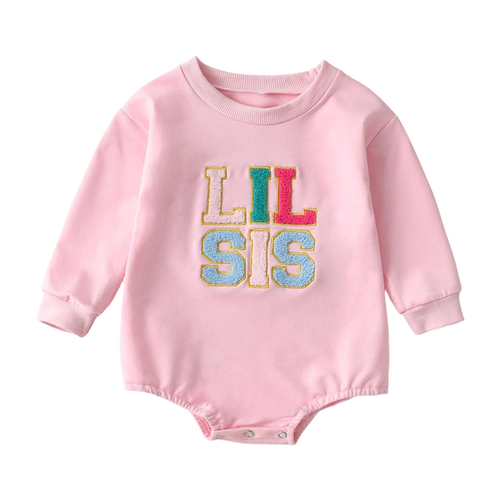 Bmisegm Long Sleeve Bodysuit Embroidered Letter Lil Sis Short Snap ...
