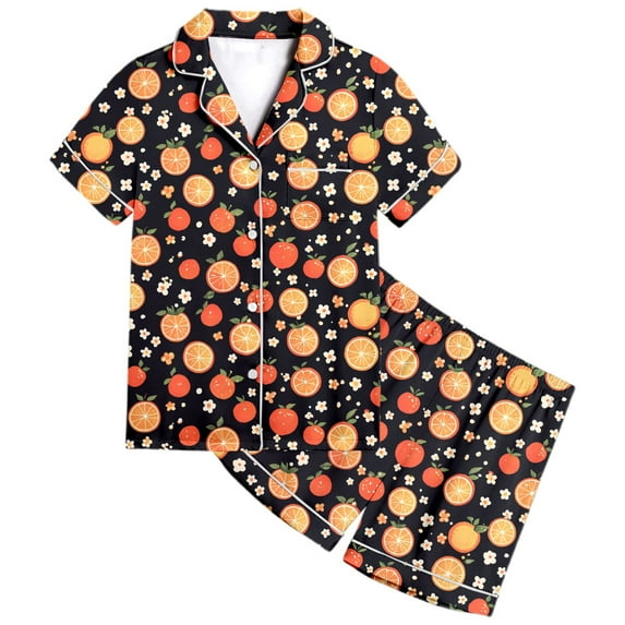 Bmisegm Pajama Kids Set Girls Short Sleeve Pajamas with Fruit Print ...