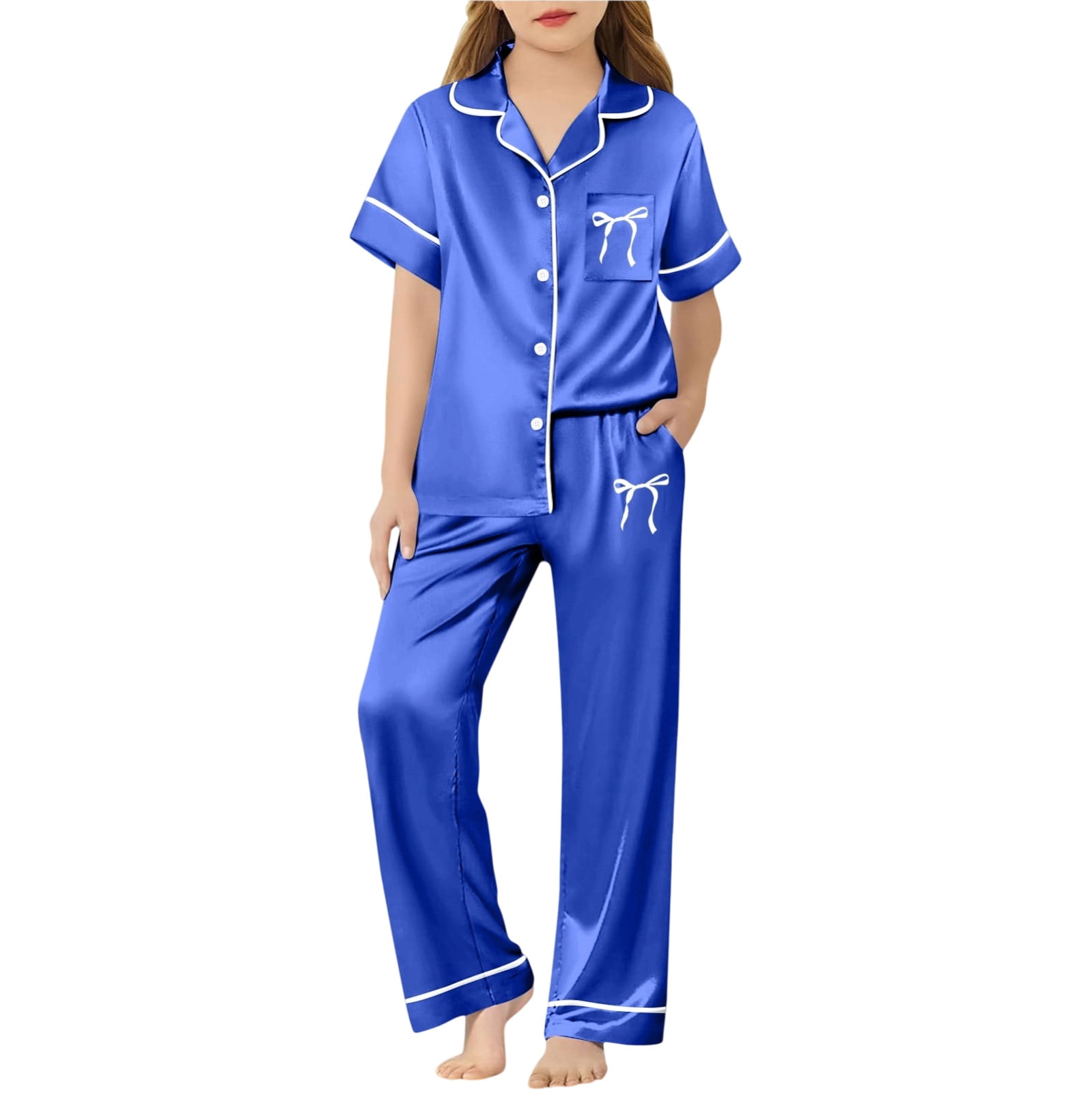Bmisegm Pajamas for Kids Boys Short Sleeve Silk Like Sleepwear Two ...
