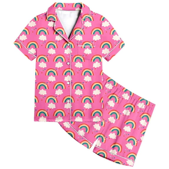Bmisegm Pajamas for Kids Rainbow Pattern Printed Short Sleeve Button ...