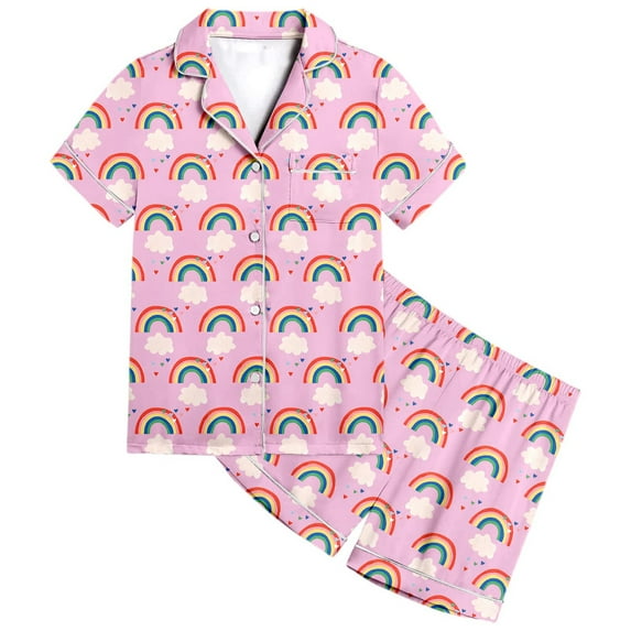 Bmisegm Pajamas for Kids Rainbow Pattern Printed Short Sleeve Button ...