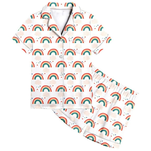 Bmisegm Pajamas for Kids Rainbow Pattern Printed Short Sleeve Button ...