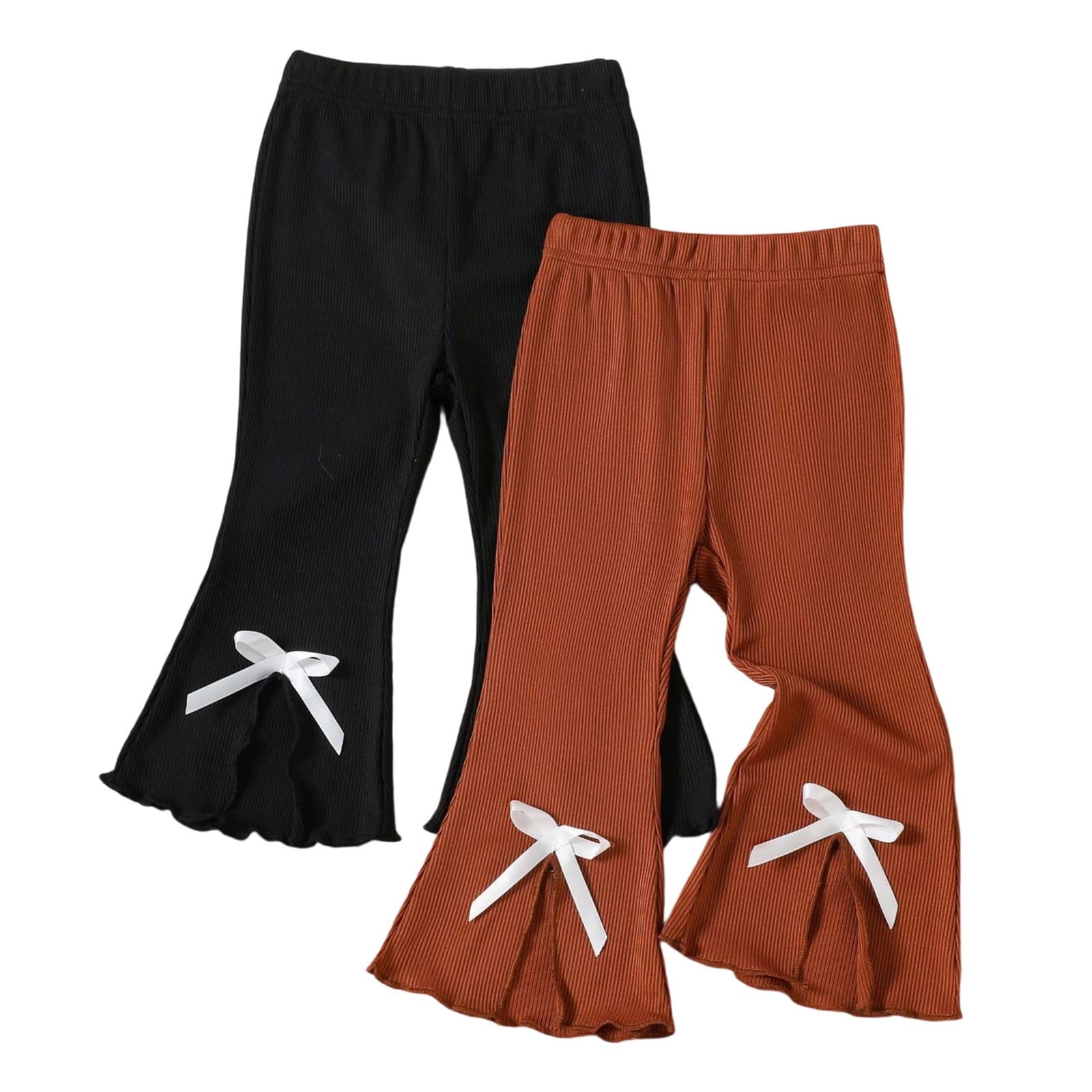 Bmisegm Pants for Boys Baby Girls High Waist Ribbed Bow Split Flare ...