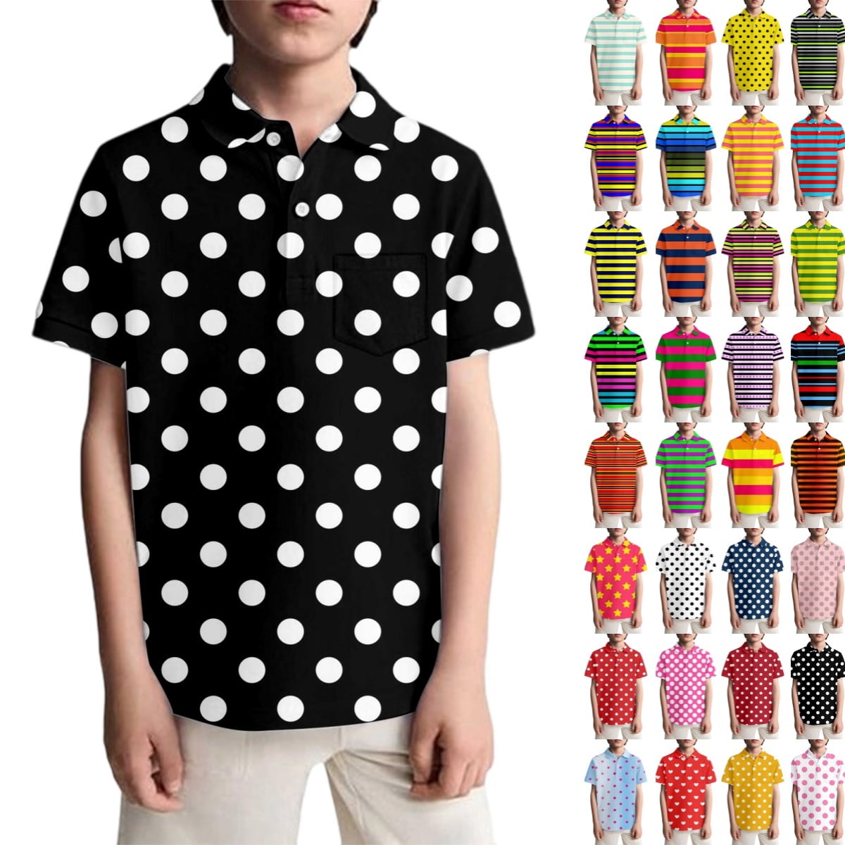 Bmisegm Polo Shirts for Boys Short Sleeve Print Casual Top for Kids ...