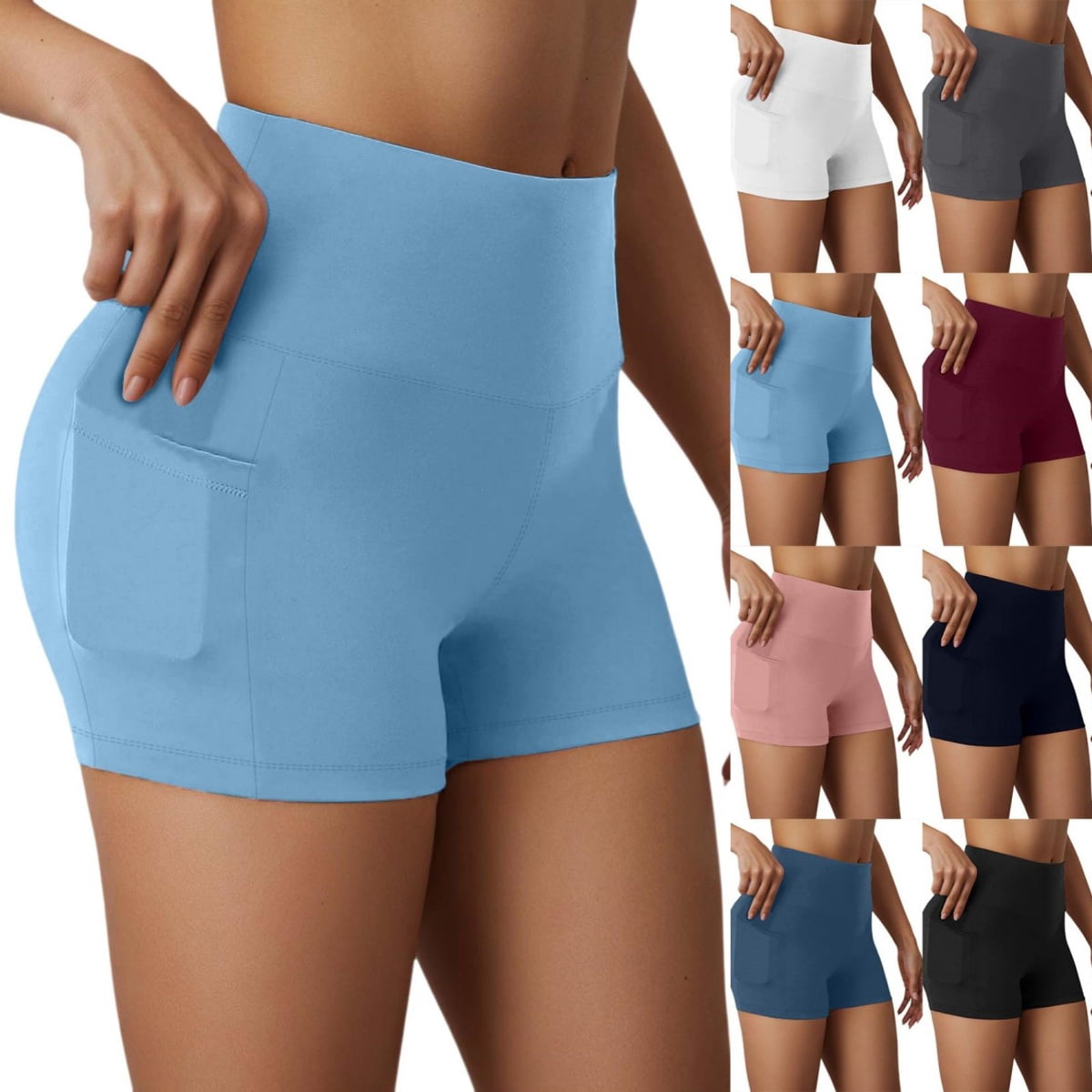 Bmisegm Running Shorts for Women Solid Color High Waist Yoga Workout ...