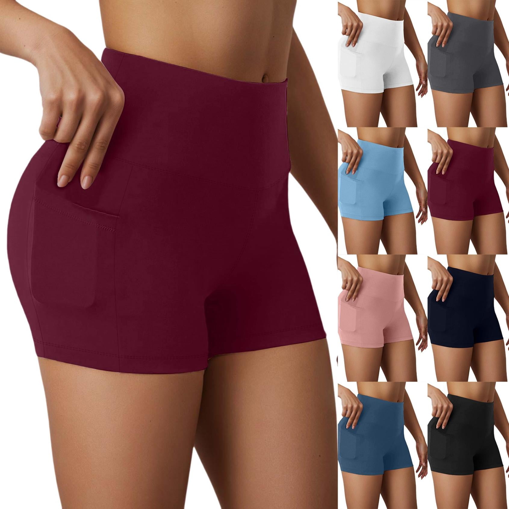 Bmisegm Running Shorts for Women Solid Color High Waist Yoga Workout ...