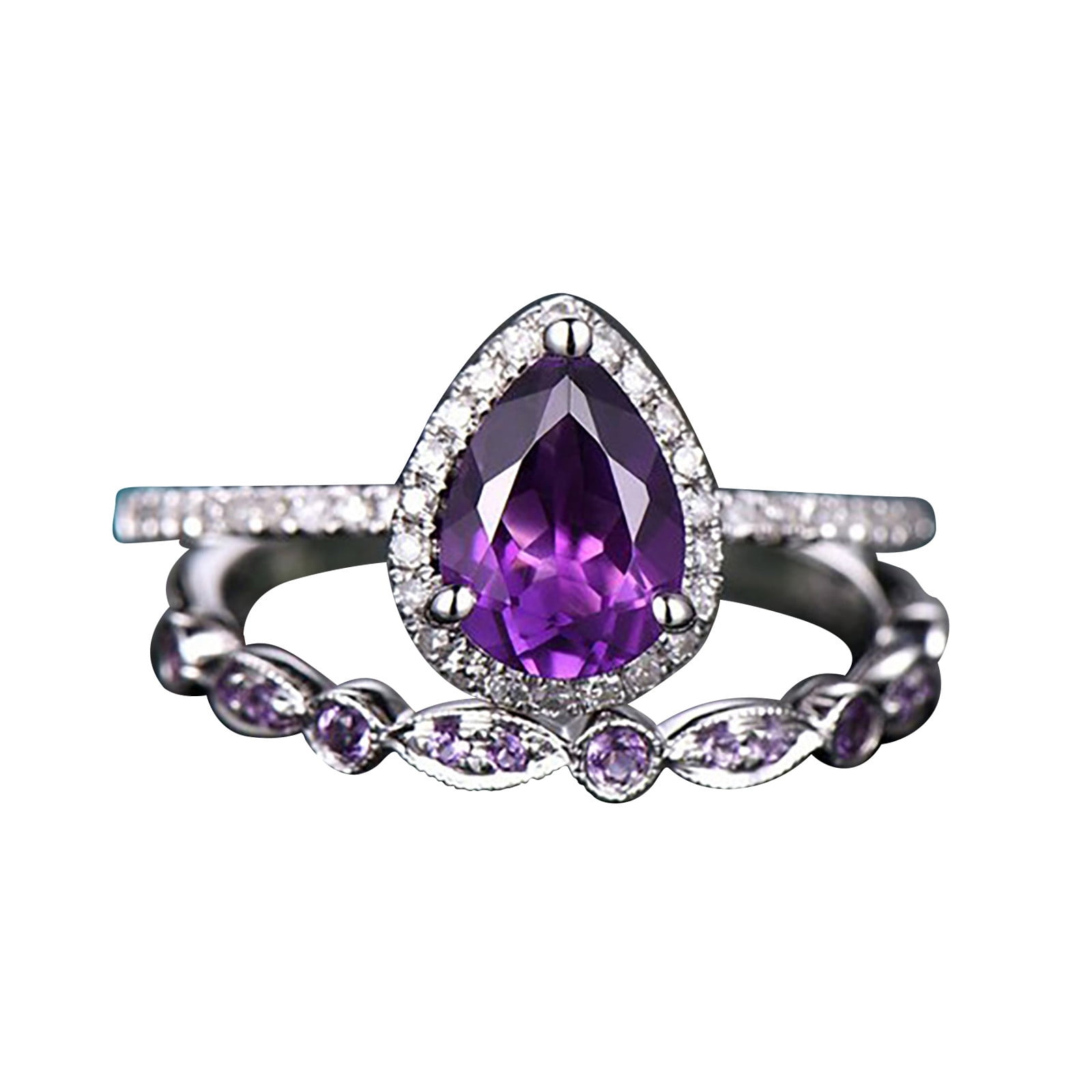 Bmisegm Shining Amethyst Ring Tear Drop Shape Cubic Zirconia Promise ...