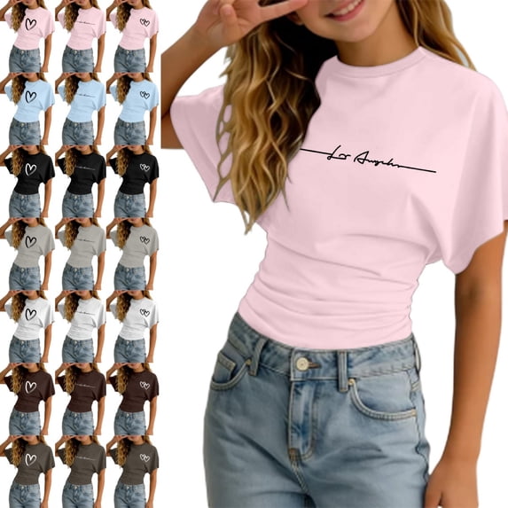 Bmisegm Cute Summer Tops Stylish Graphic Print Casual Top with Waist ...