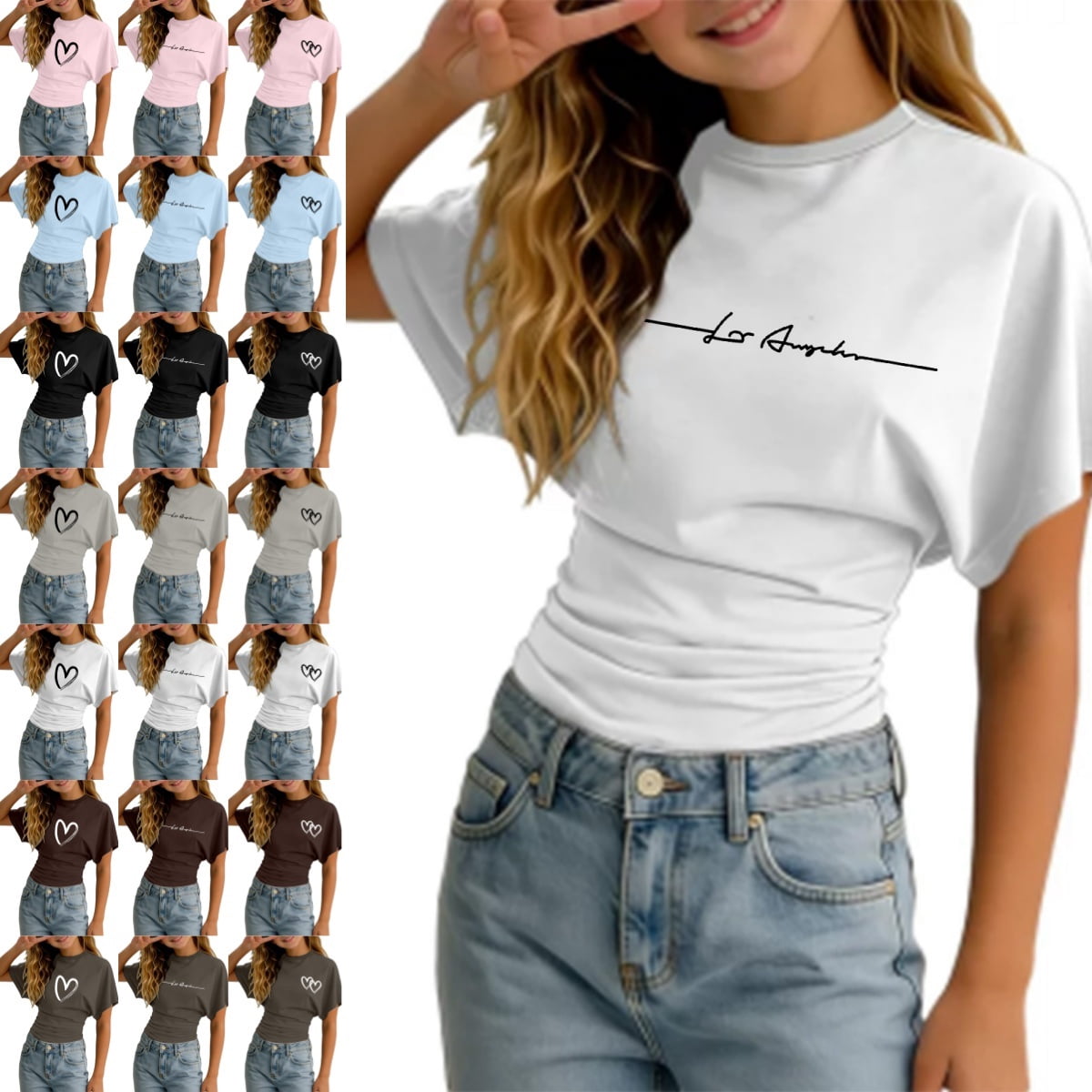 Bmisegm Cute Summer Tops Stylish Graphic Print Casual Top with Waist ...