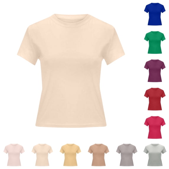Bmisegm Short Sleeve Tops for Women Basic Crew Neck Summer Crop Tops ...