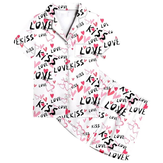 Bmisegm Sleepwear Kids 2025 Childrens Valentines Day Print Pajama Set ...