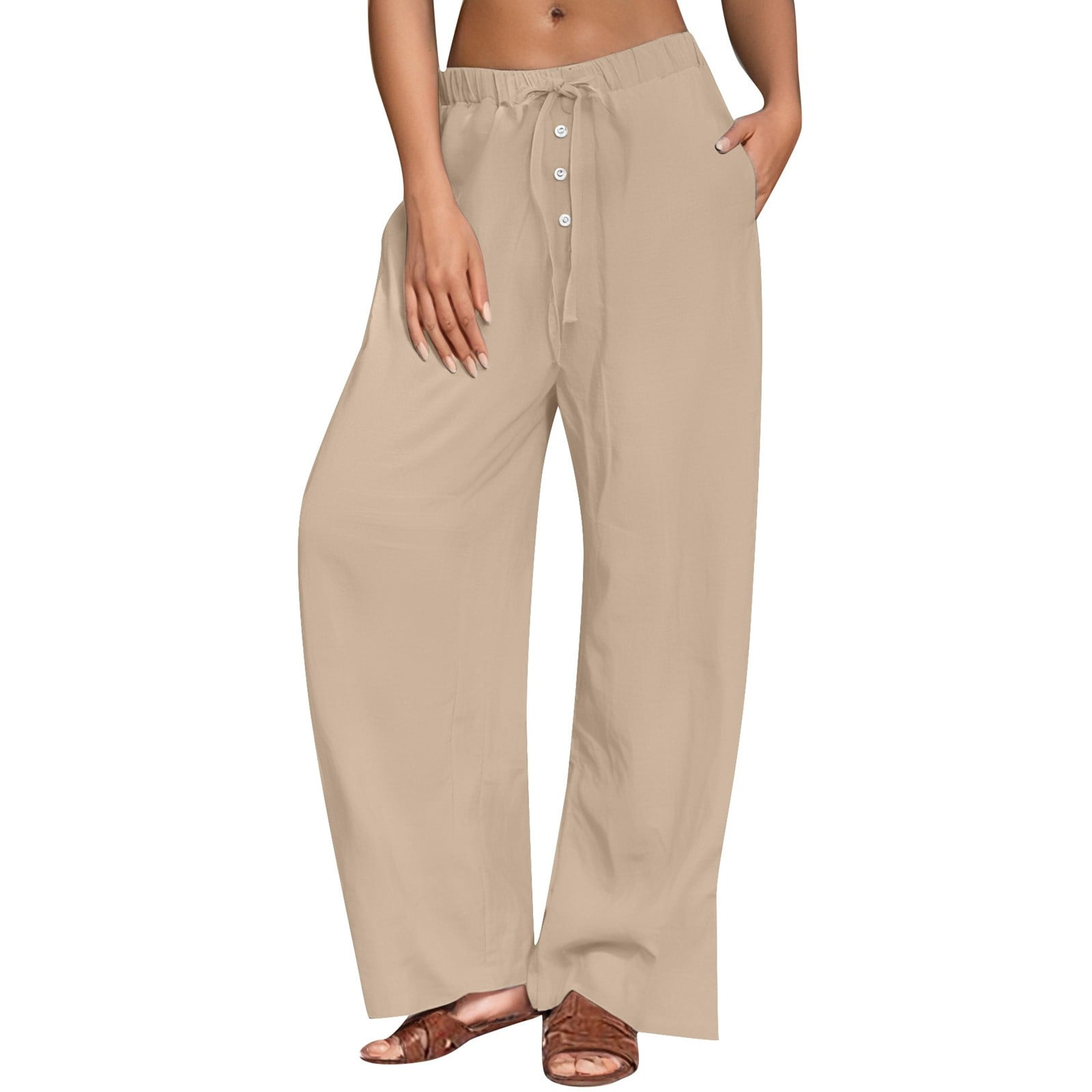 Bmisegm Stylish Women's Casual Pants High Waisted Drawstring Wide Leg ...