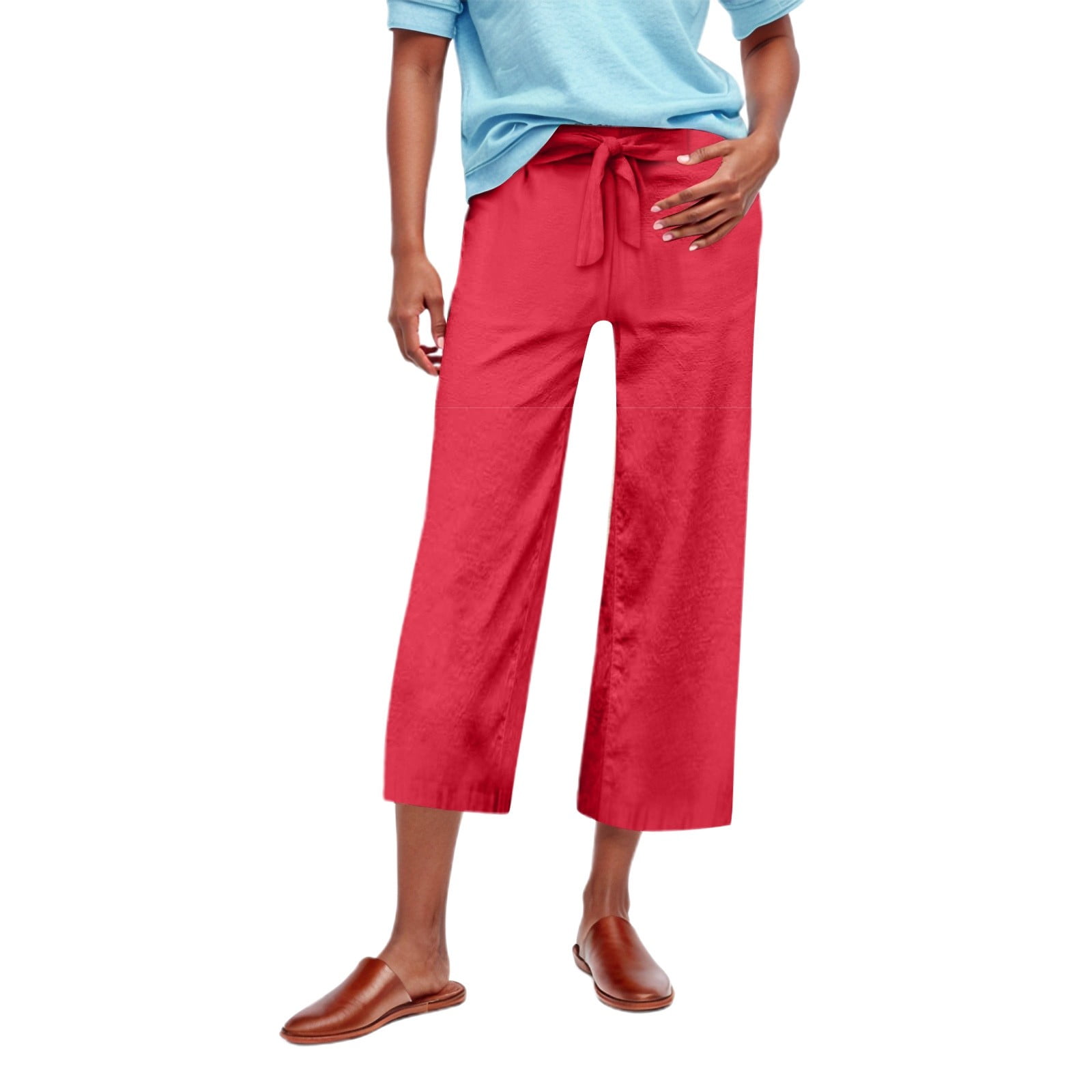 Bmisegm Stylish Women's Casual Pants High Waisted Elastic Drawstring ...