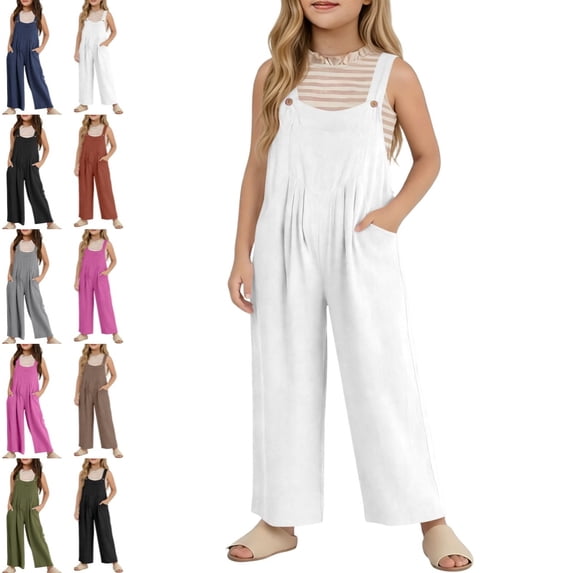 Bmisegm Summer Jumpsuit Girls Sleeveless Wide Leg Pure Color Textured ...