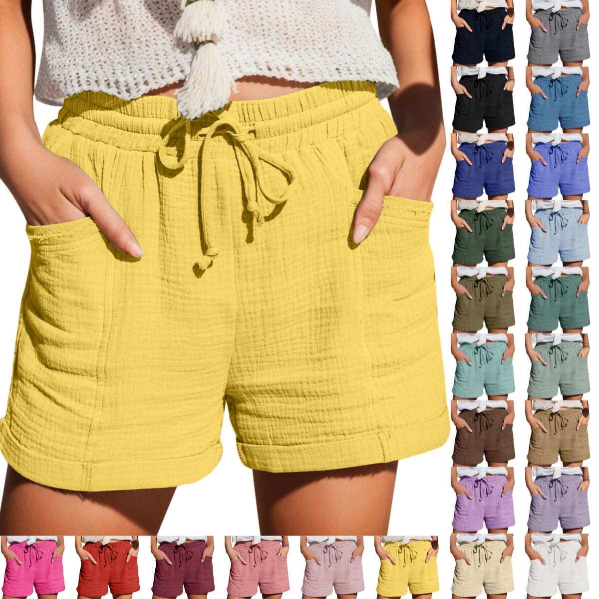 Bmisegm Summer Shorts for Women Summer Solid Color High Waist Straight ...