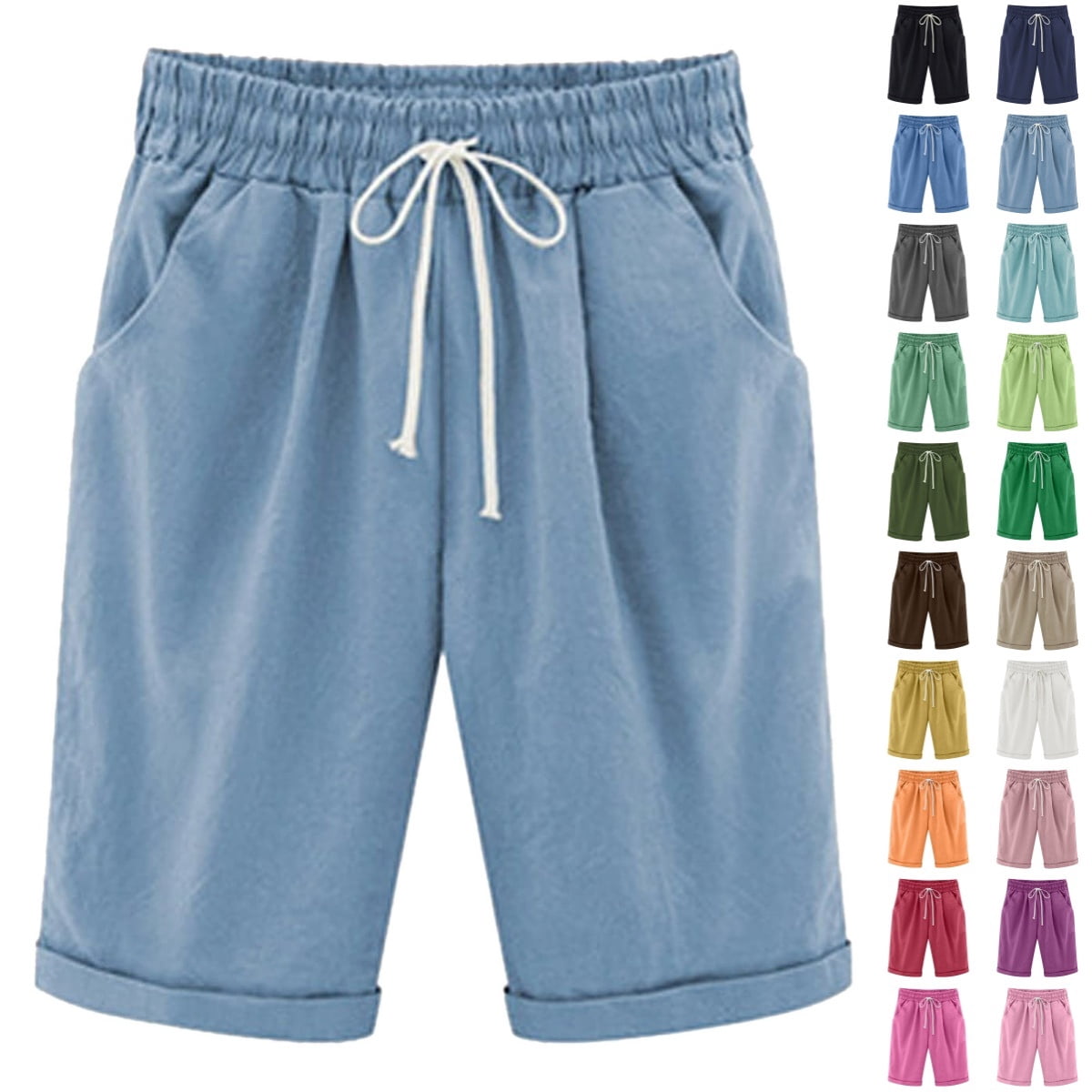 Bmisegm Summer Shorts for Women Plus Size Solid Color High Waist ...