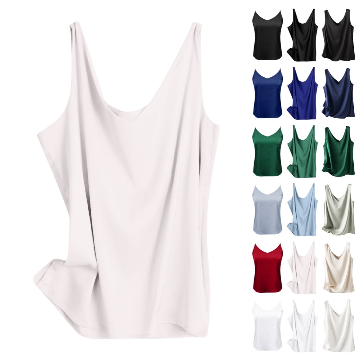 Bmisegm Tank Tops for Women Sleeveless V Neck Double Strap Solid Color ...
