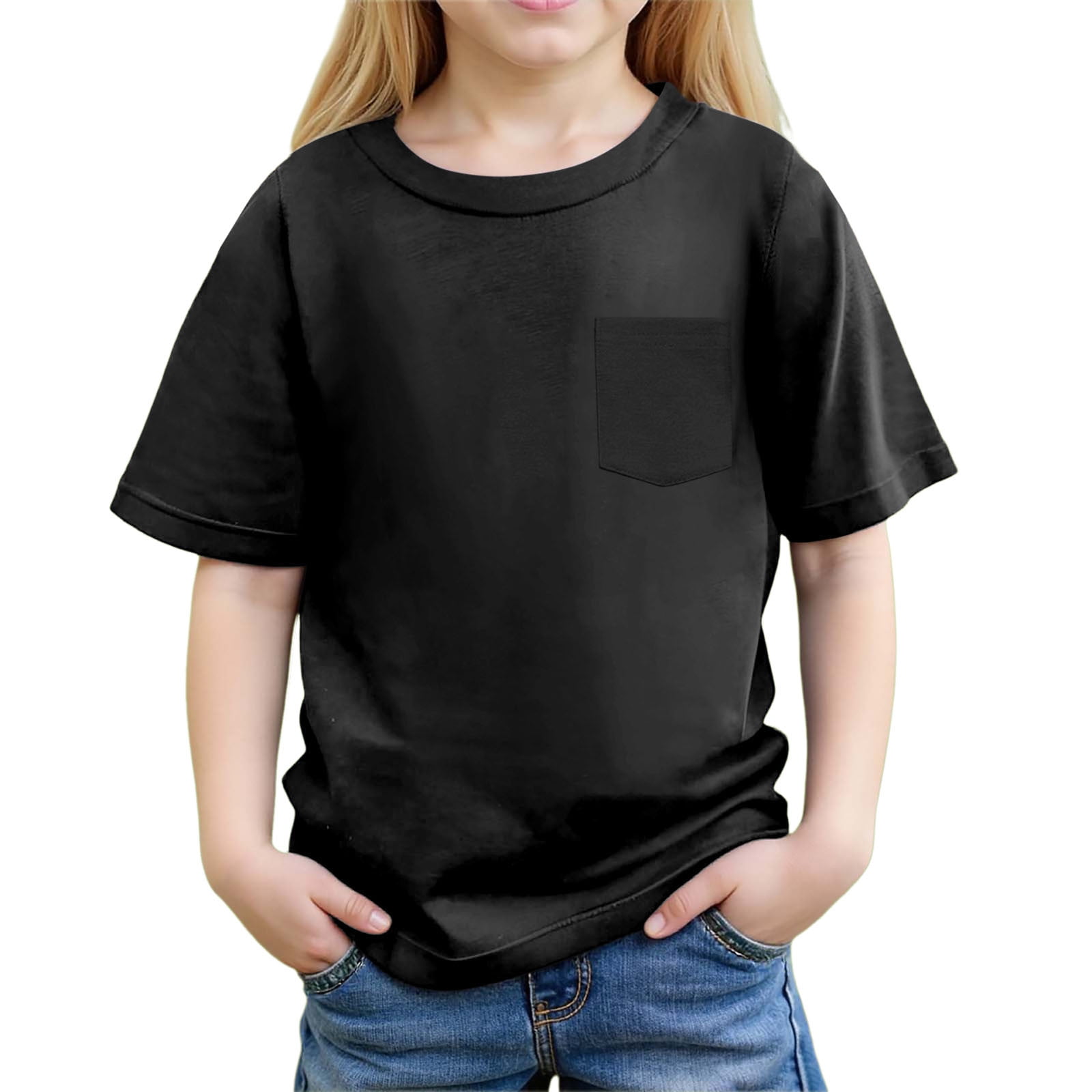 Bmisegm Teen Tops Girls Casual Pocket T-Shirt Summer Pure Color Tee For ...