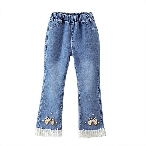 Bmisegm Toddler Boy Pants Girls Pearl Bow Embroidered Jeans Wide Leg ...