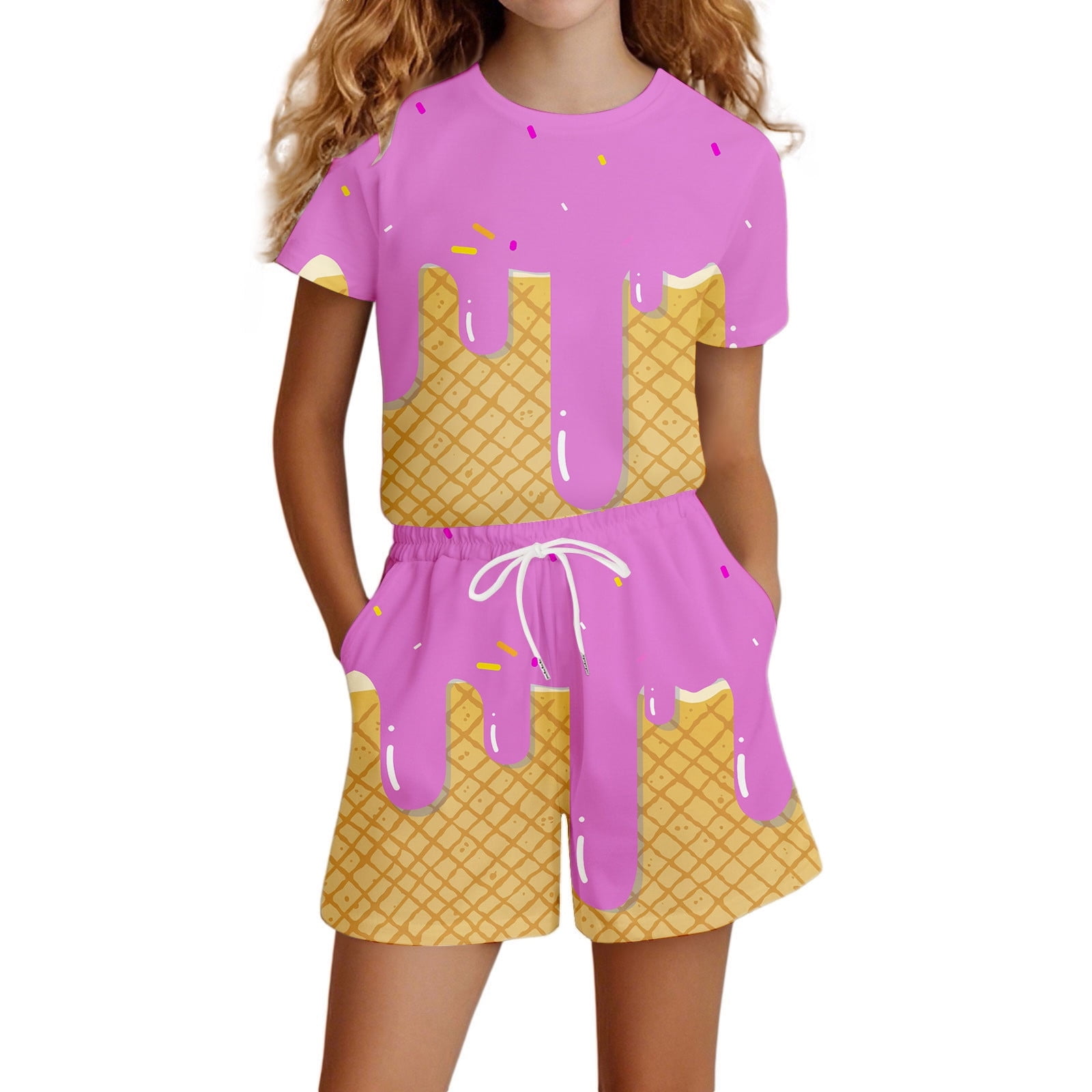 Bmisegm Toddler Cleaning Set Kids Short Sleeve Ice Print Outfits Casual ...