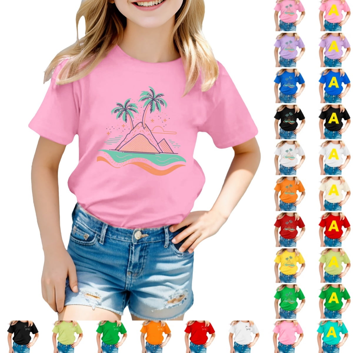 Bmisegm Toddler T Shirts Boys Girls Island Print Casual T Shirt Fashion ...