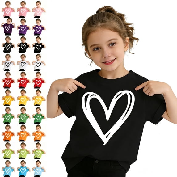 Bmisegm Toddler T Shirts Summer Loose Cute Short Sleeve Tee with Heart ...