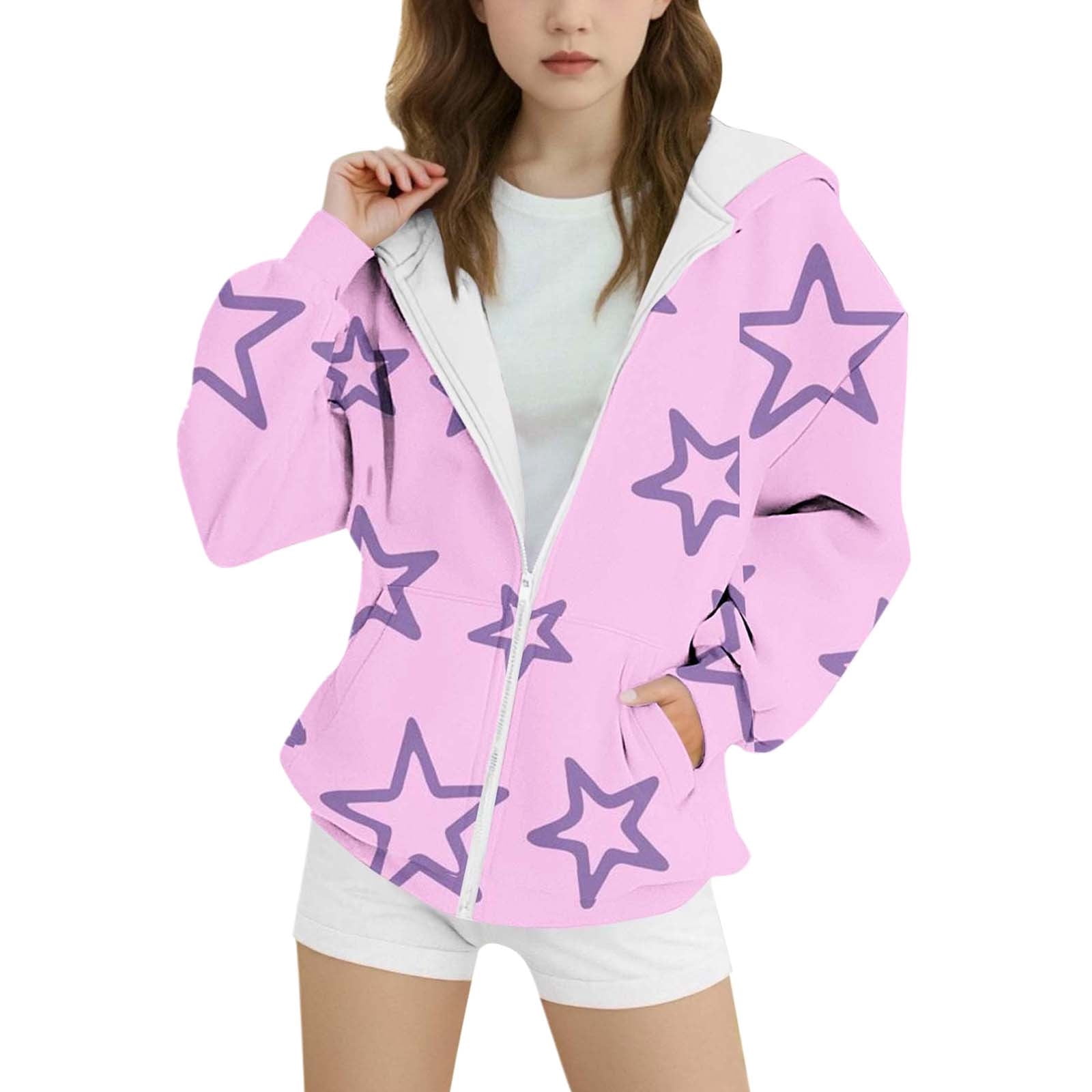 Bmisegm Tops for Teen Girls Girls Hooded Zip up Sweatshirt Jacket ...