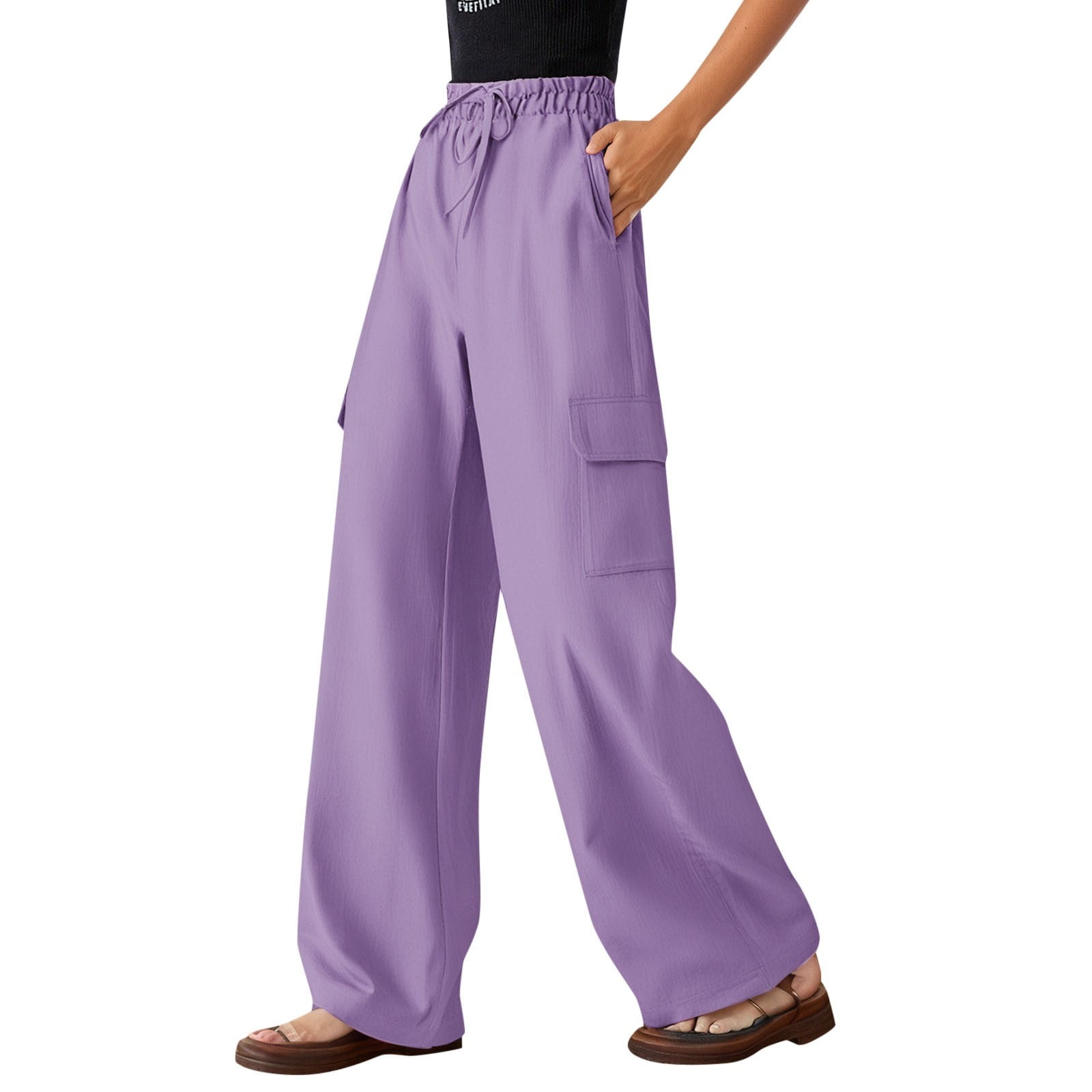 Bmisegm Trendy Women's Casual Pants Palazzo Style Wide Leg High Waist ...