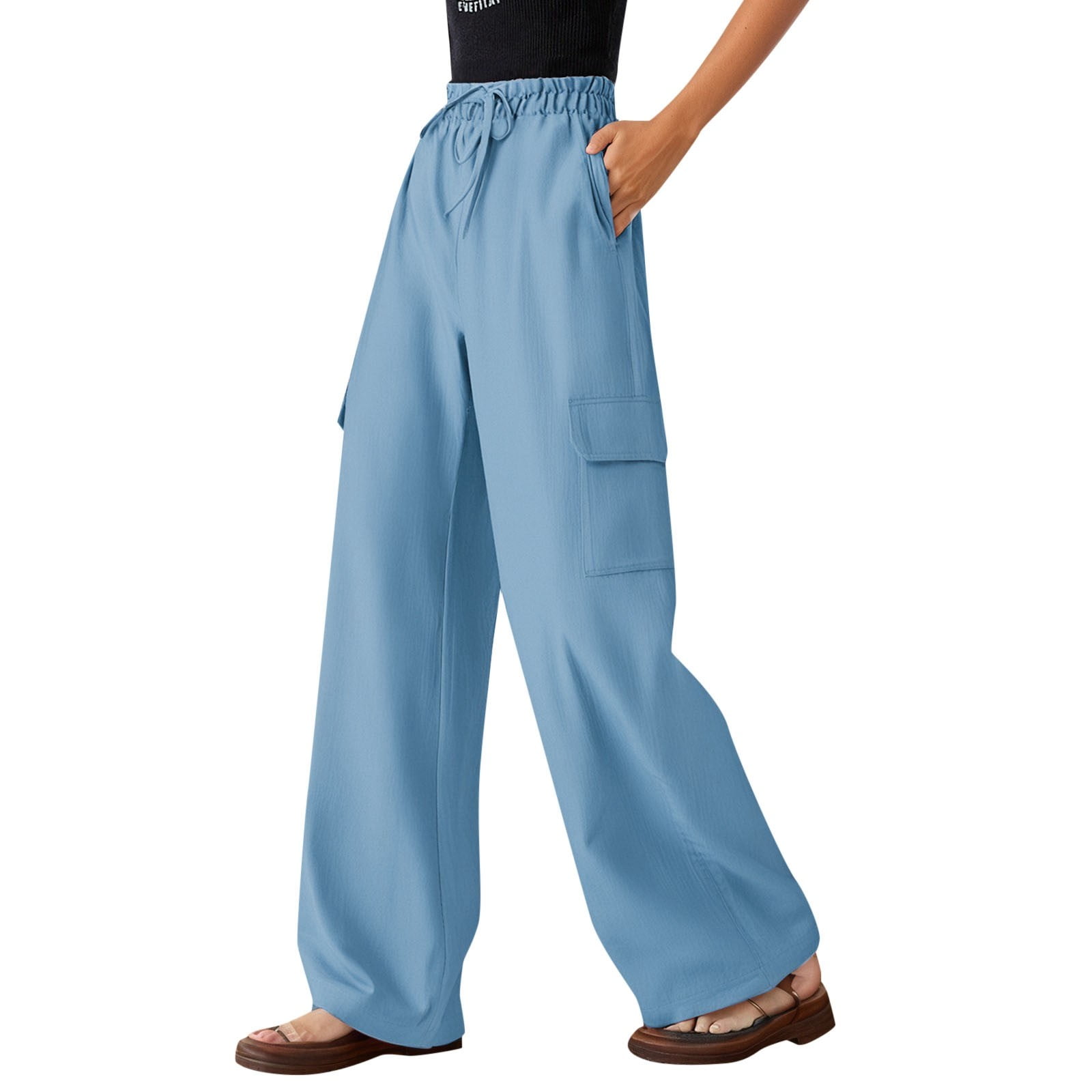 Bmisegm Trendy Women's Casual Pants Palazzo Style Wide Leg High Waist ...