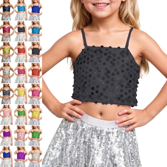 Bmisegm Workout Tops Kids' Adjustable Elastic Band Crop Top Summer ...