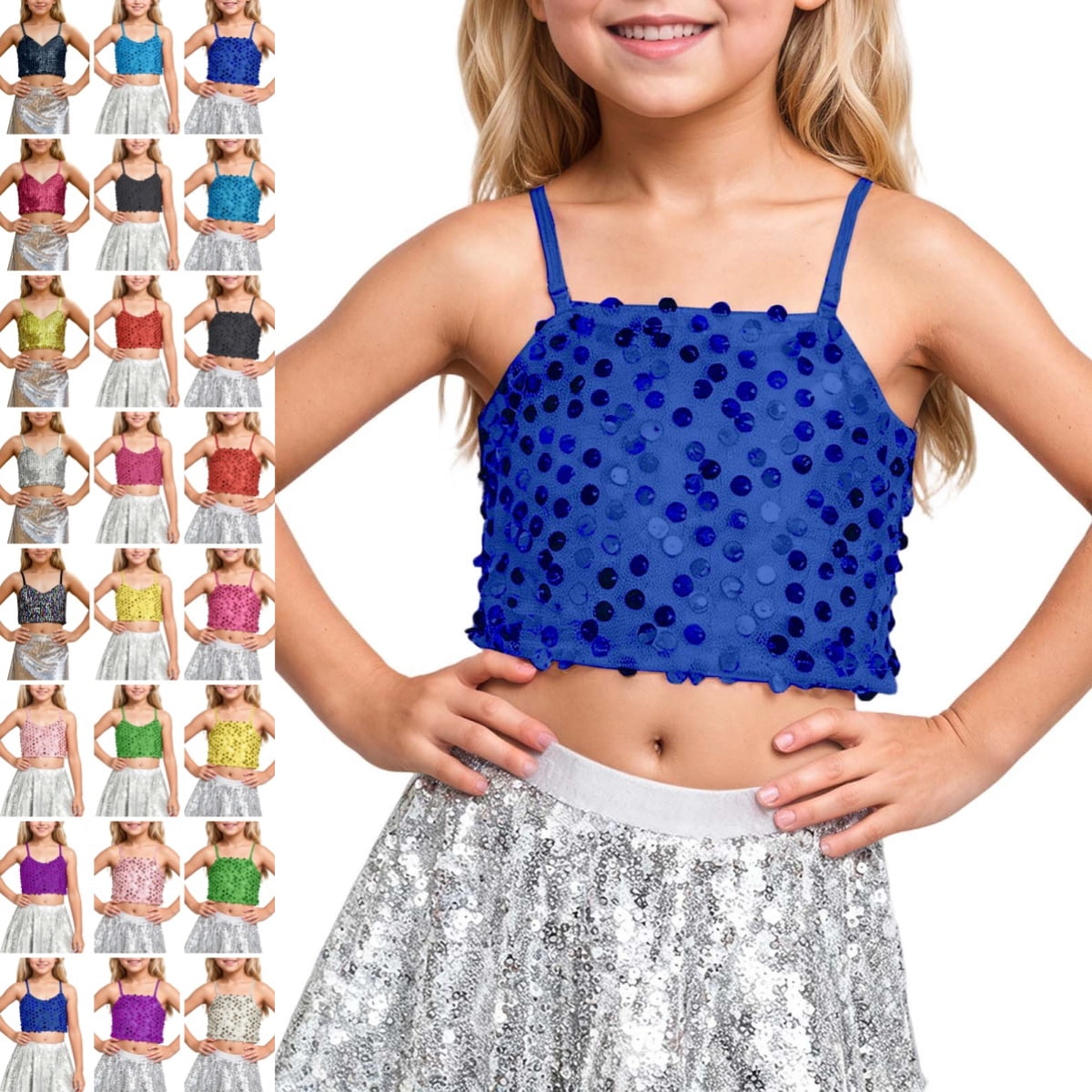 Bmisegm Workout Tops Kids' Adjustable Elastic Band Crop Top Summer ...