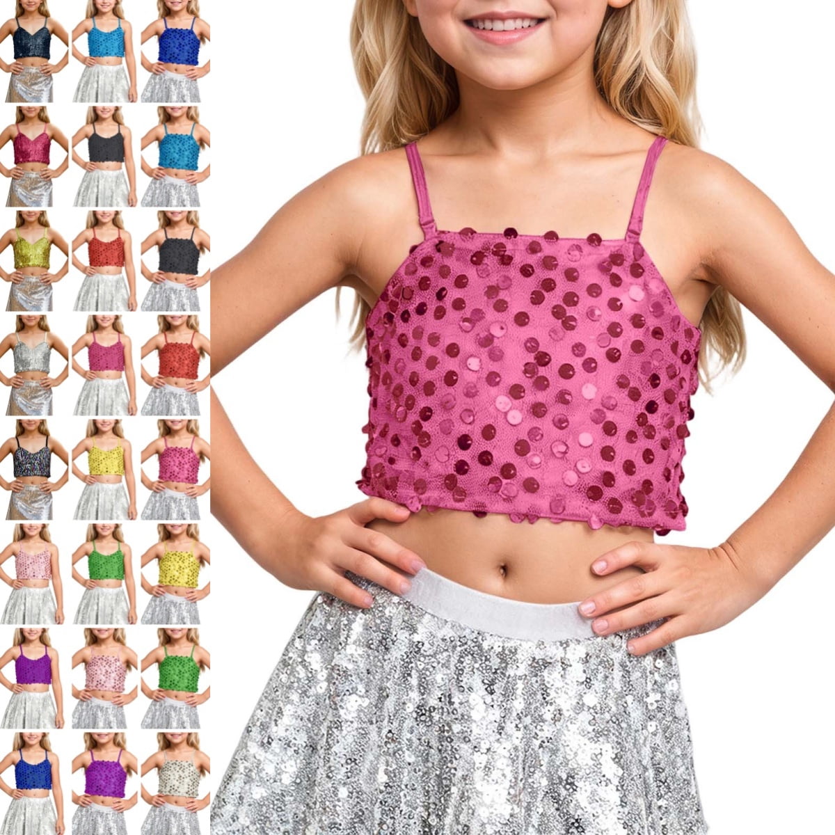 Bmisegm Workout Tops Kids' Adjustable Elastic Band Crop Top Summer ...