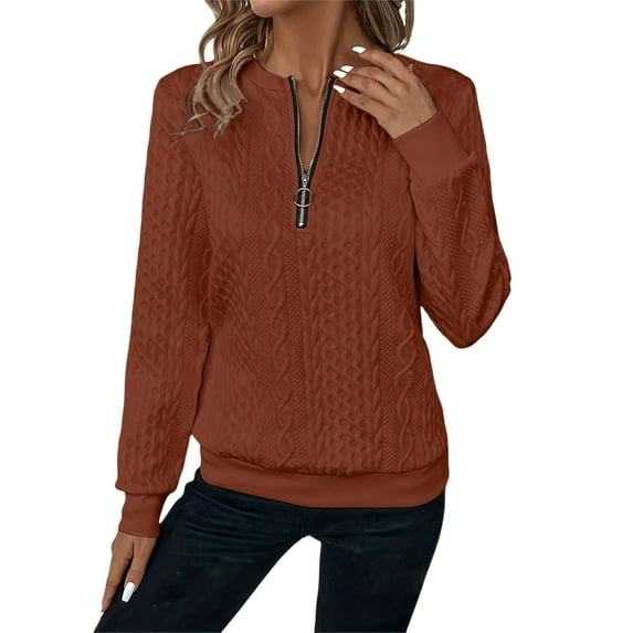 Bmisegm Women Solid Color Pullover Hoodie Casual Half Zip Hoodies for ...