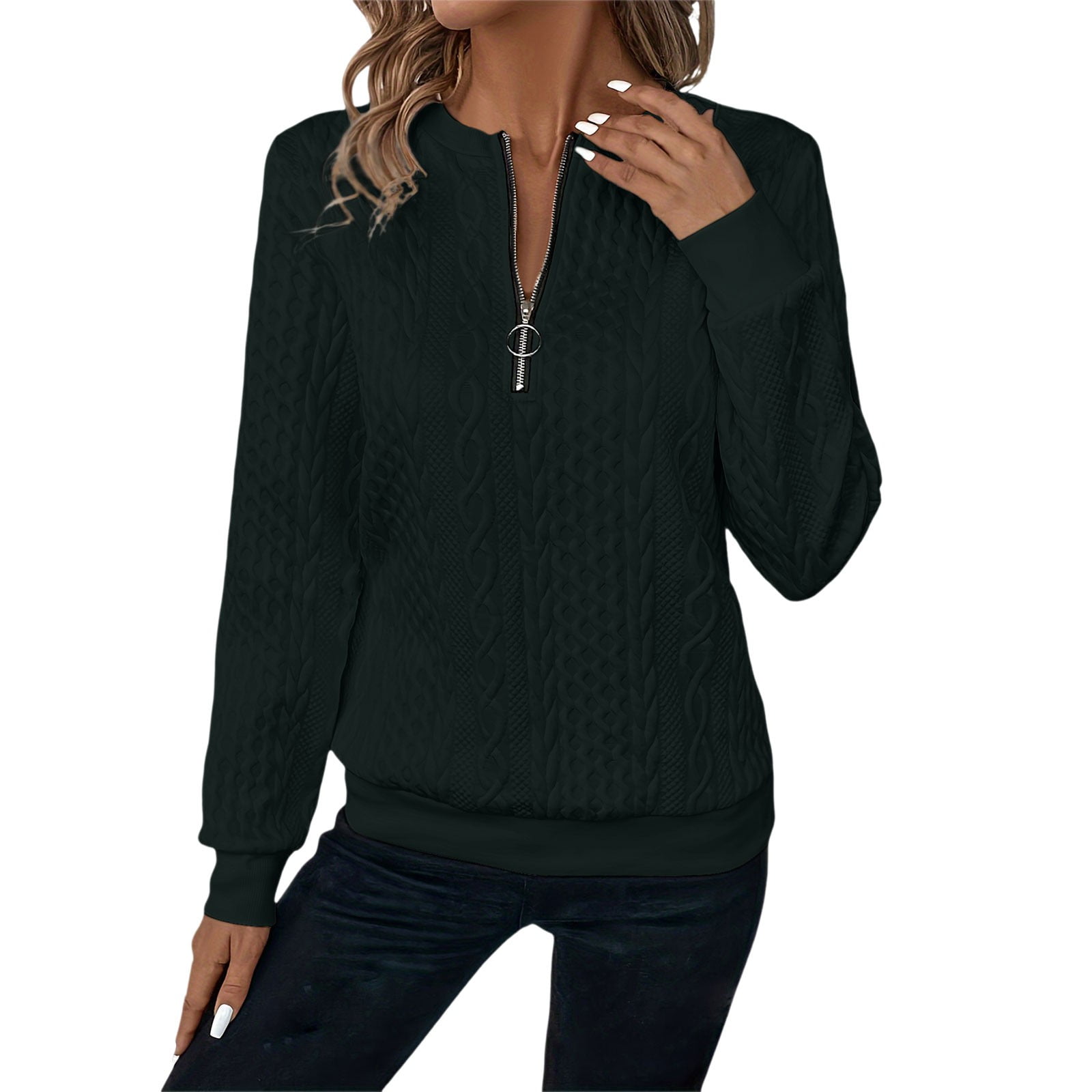 Bmisegm Women Solid Color Pullover Hoodie Casual Half Zip Hoodies for ...