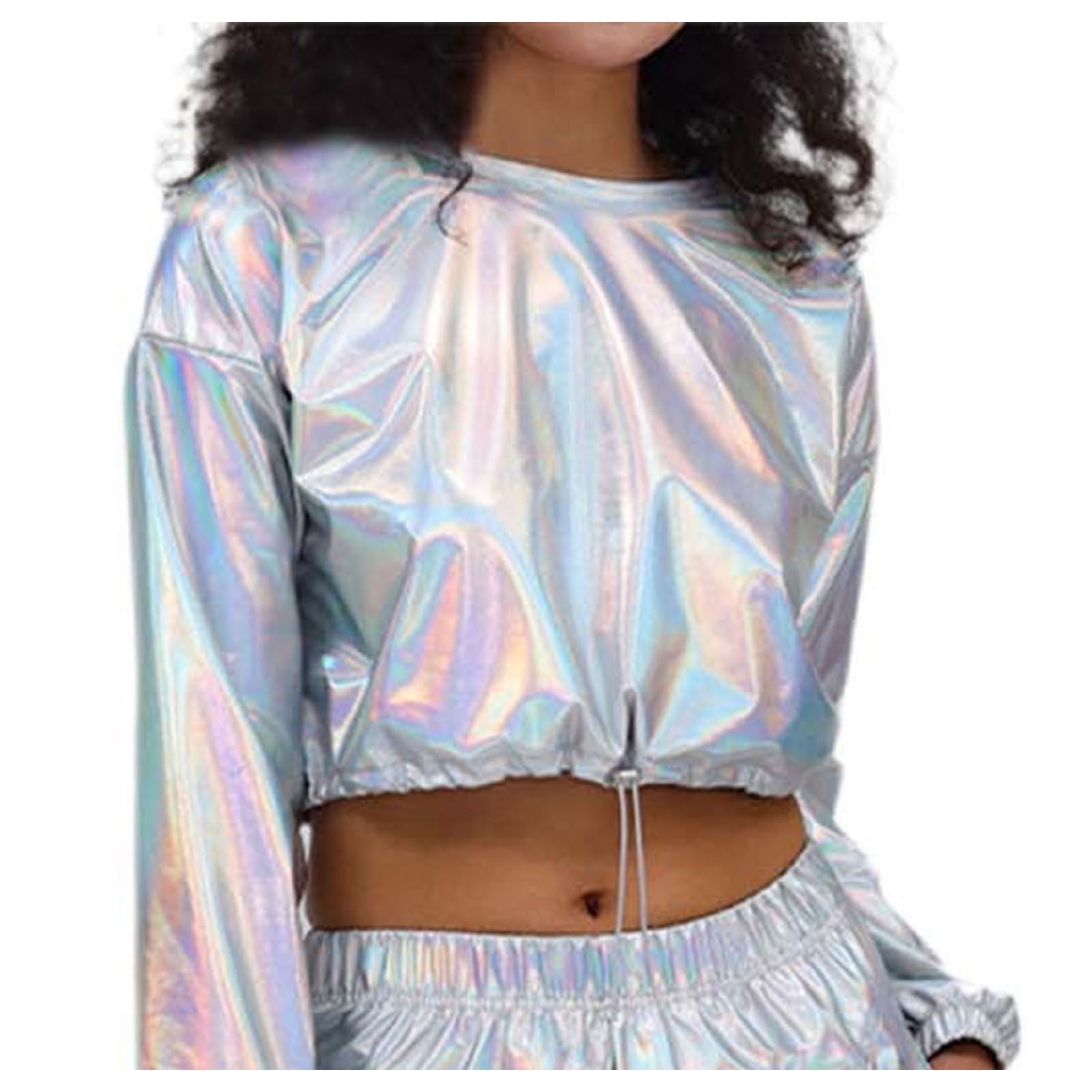 Bmisegm Women's Carnival Outfits Long Sleeve Shiny Metallic Tops ...
