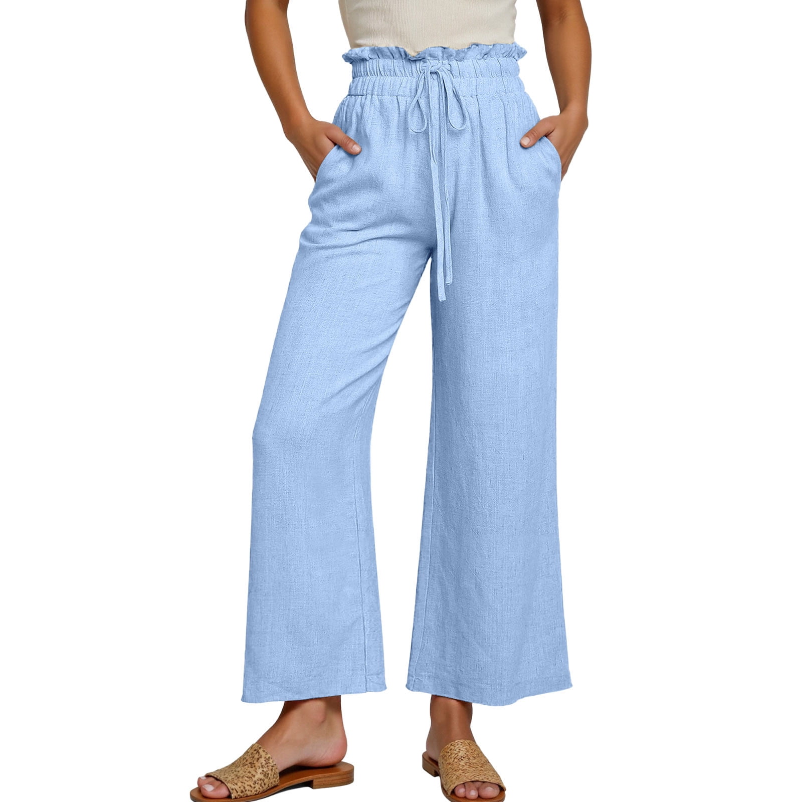 Bmisegm Women's Casual Loose High Waisted Drawstring Pants for Daily ...