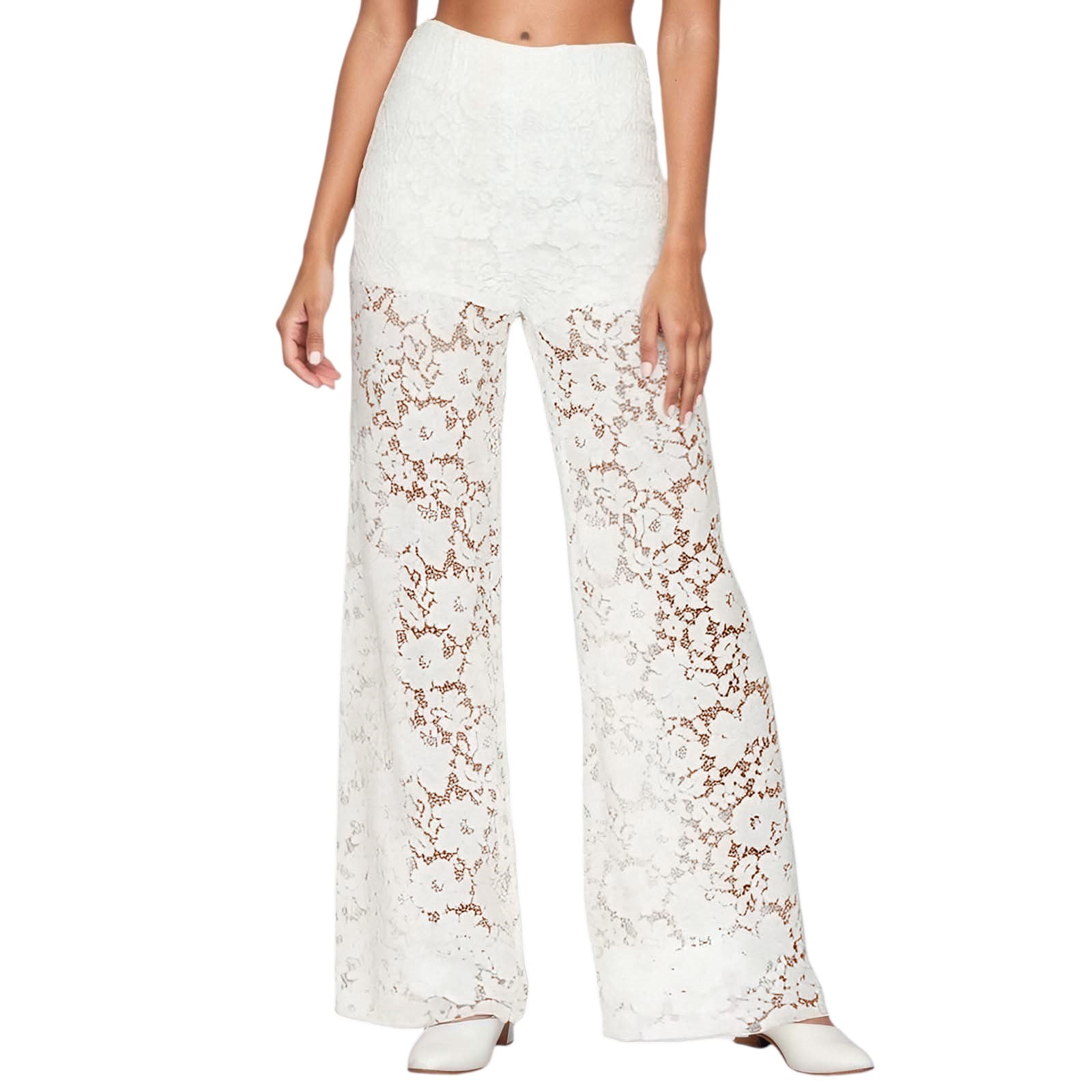 Bmisegm Women's Casual Pants High Waisted Lace Hollow Out Straight Leg ...