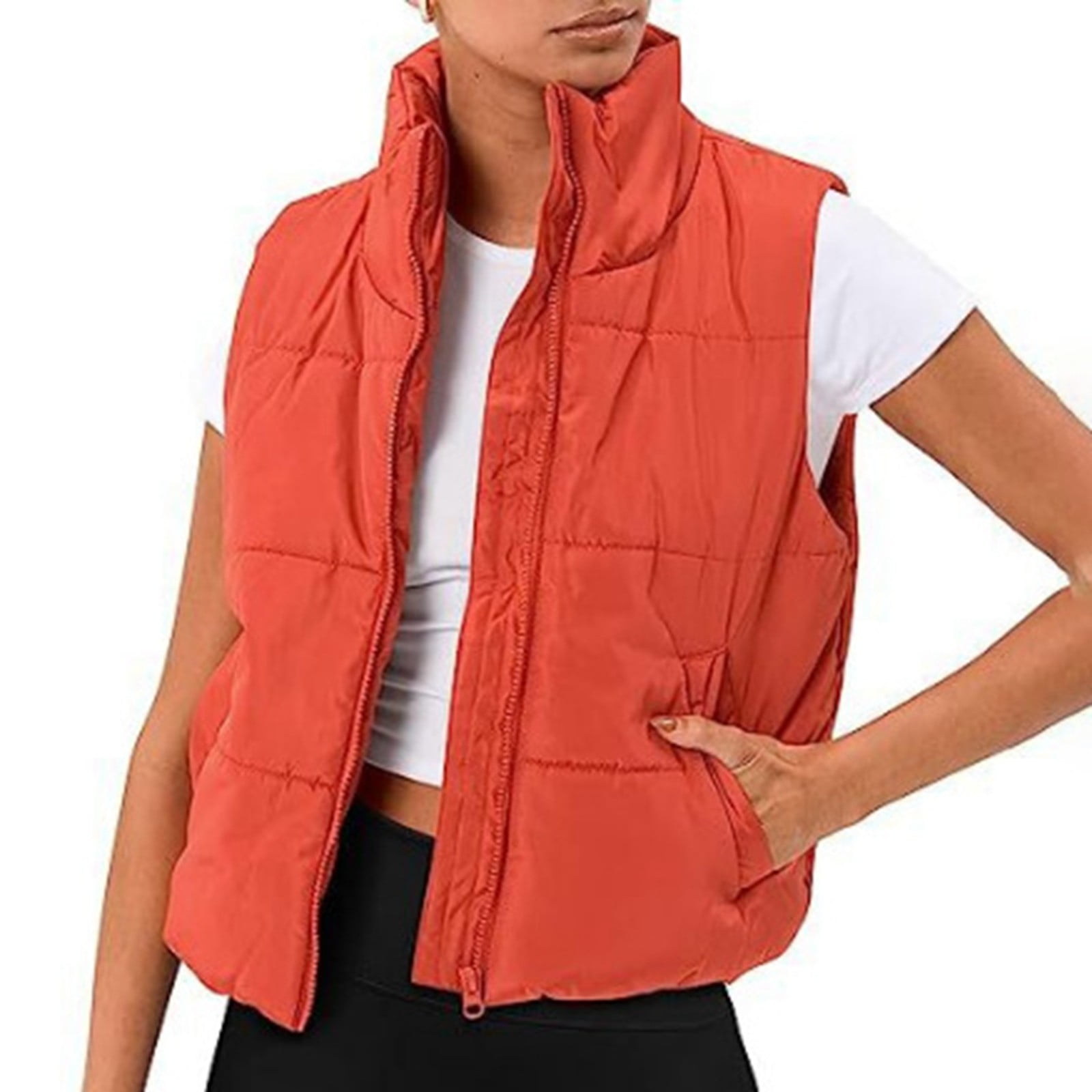 Bmisegm Women's Casual Warm Solid Color Pocket Jacket Jacket Vest ...