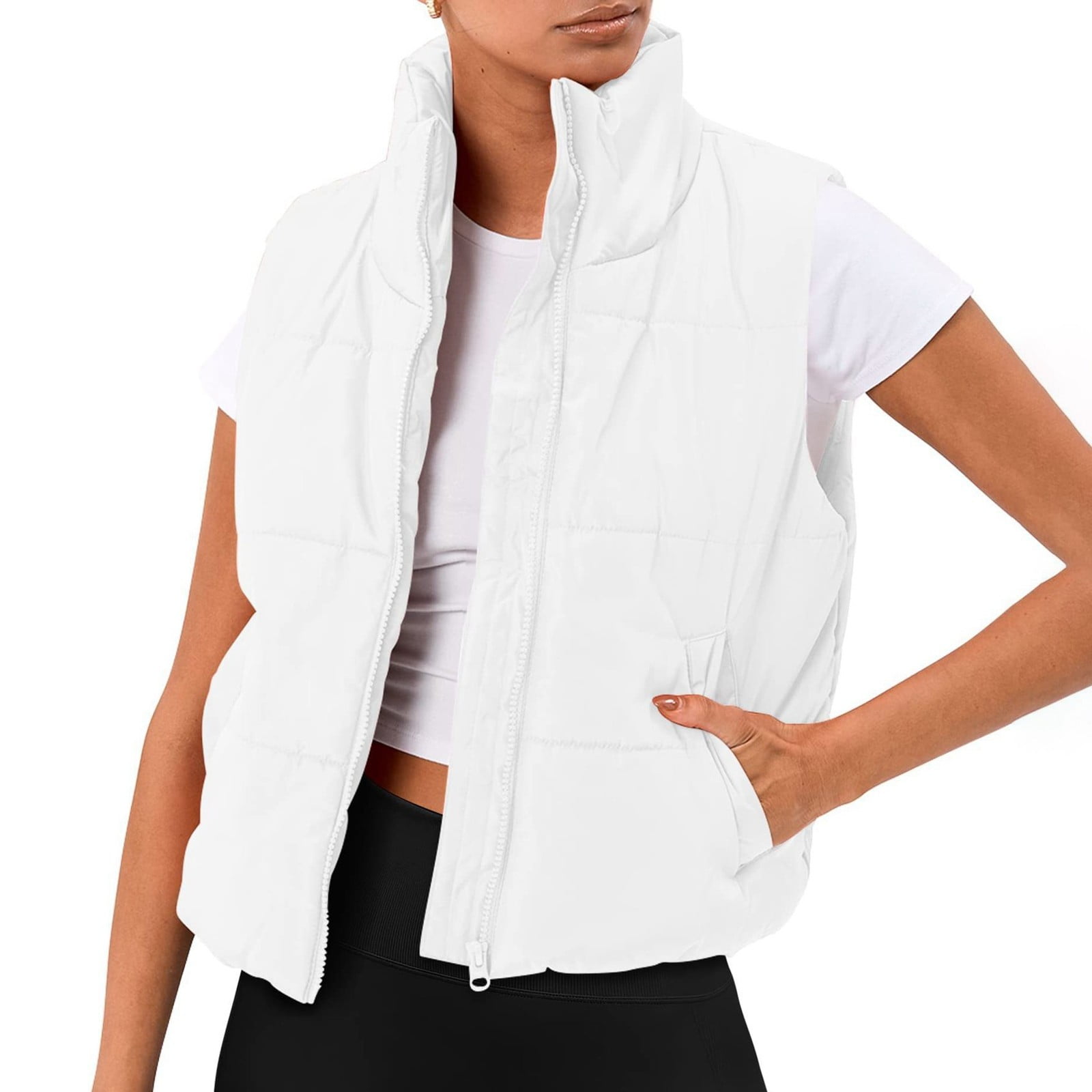 Bmisegm Women's Casual Warm Solid Color Pocket Jacket Jacket Vest ...