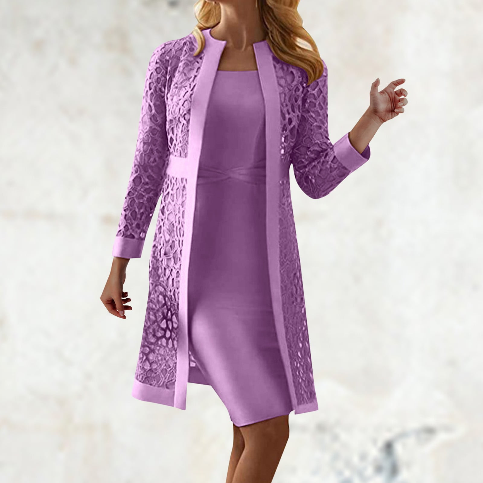 Bmisegm Women's Fashion Elegant Dresses Sets Long Sleeve Hollow Out ...