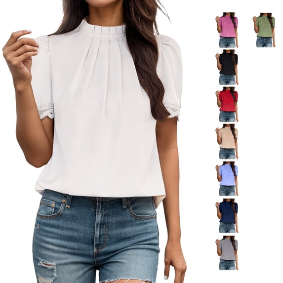 Bmisegm Womens Basic Short Sleeve Top Women Fashion Solid Temperament ...