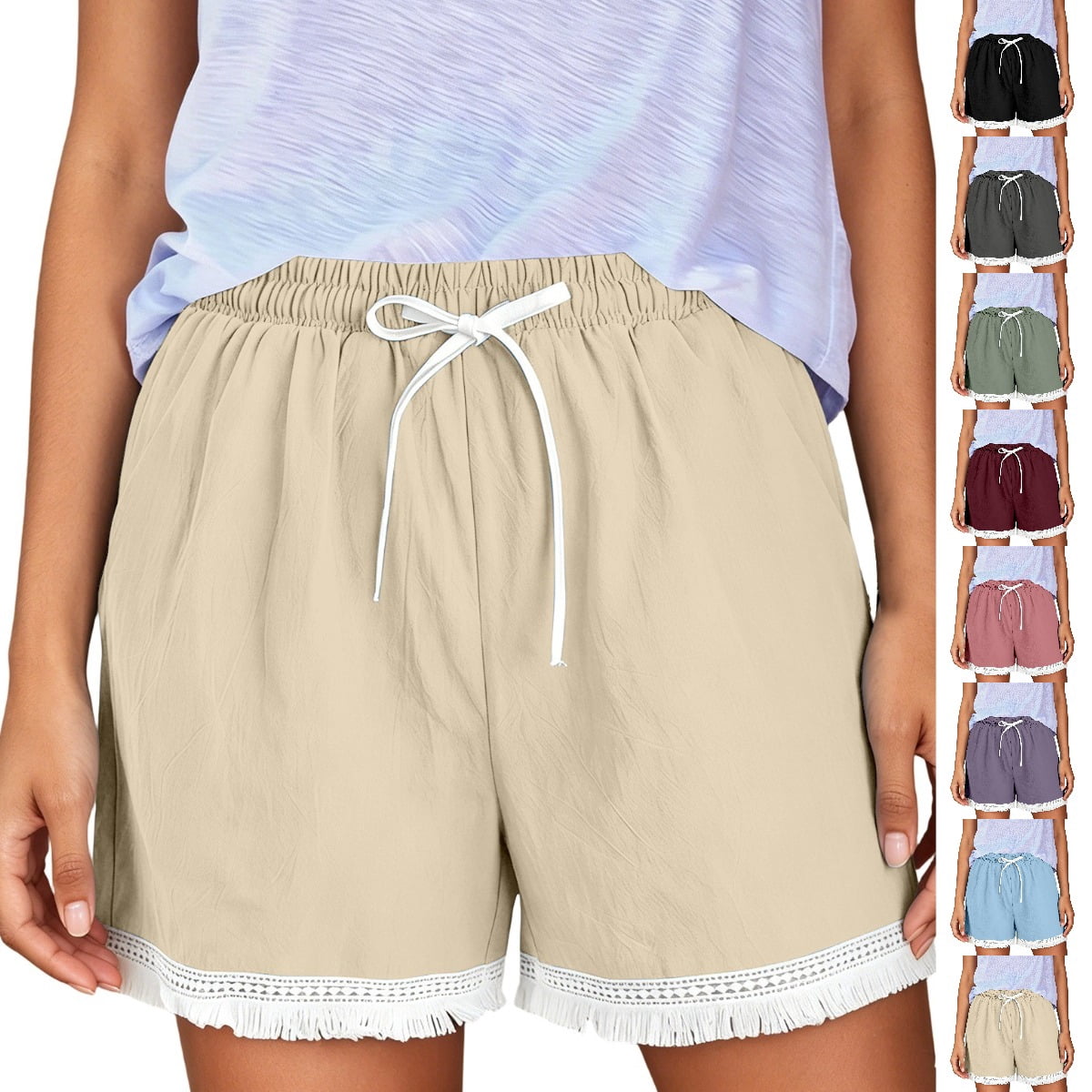 Bmisegm Womens Casual Shorts Elastic Waist Loose Fit Pure Color Summer ...