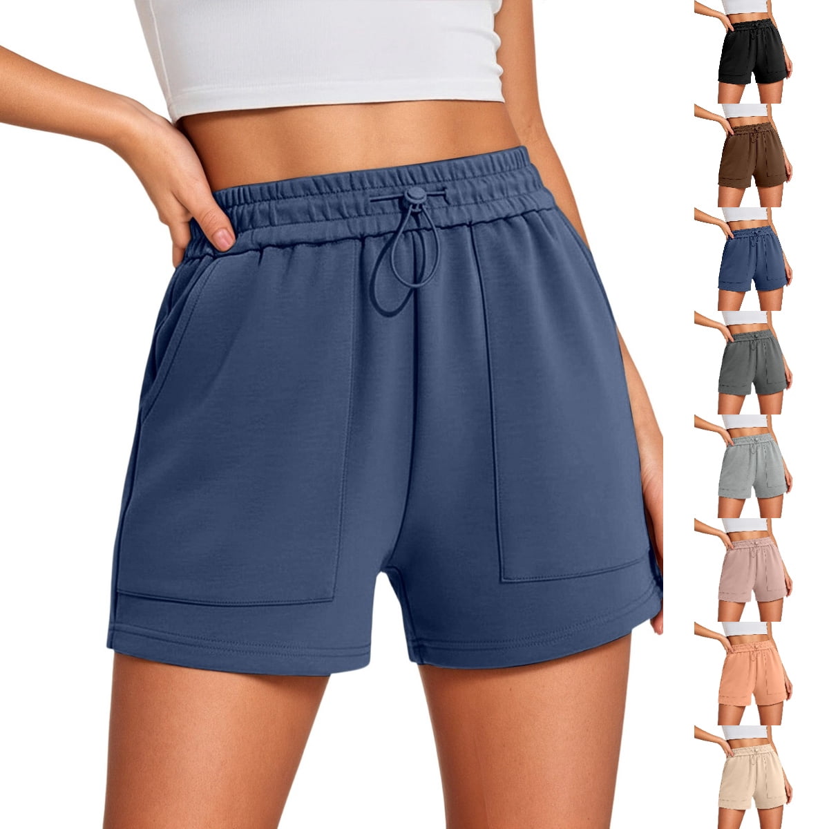 Bmisegm Womens Casual Shorts High Waist Elastic Waistband Pocketed ...