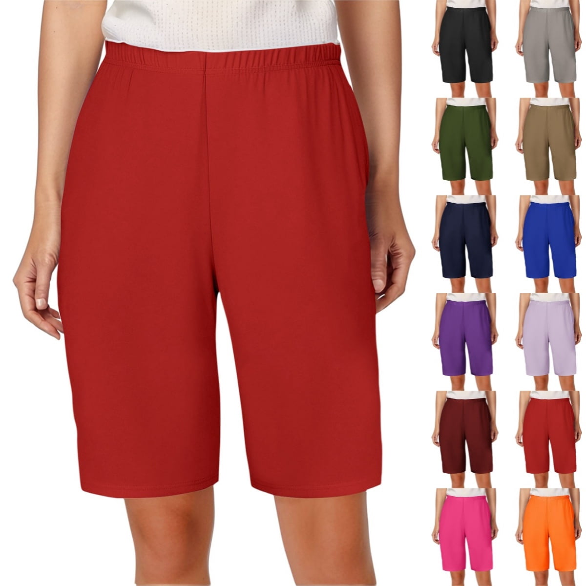 Bmisegm Womens Casual Summer Shorts Bermuda Wide Leg Knee Length ...