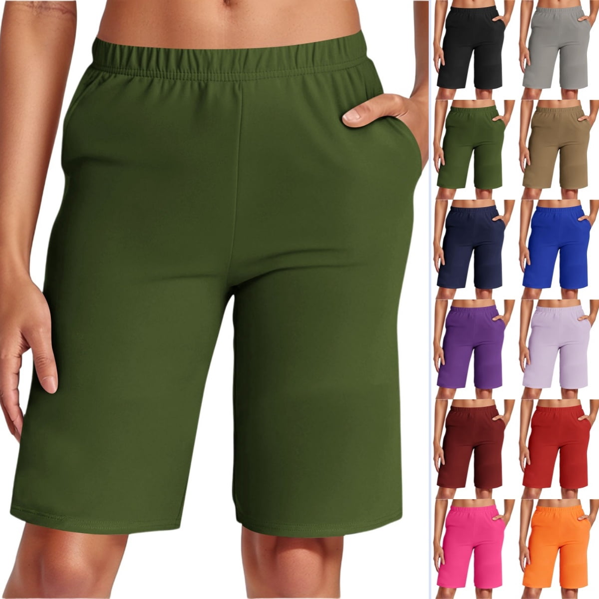 Bmisegm Womens Casual Summer Shorts Bermuda Wide Leg Knee Length ...